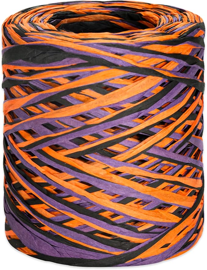 Amazon.com: KINGLAKE Halloween Raffia Ribbon 525 Feet Orange Black ...