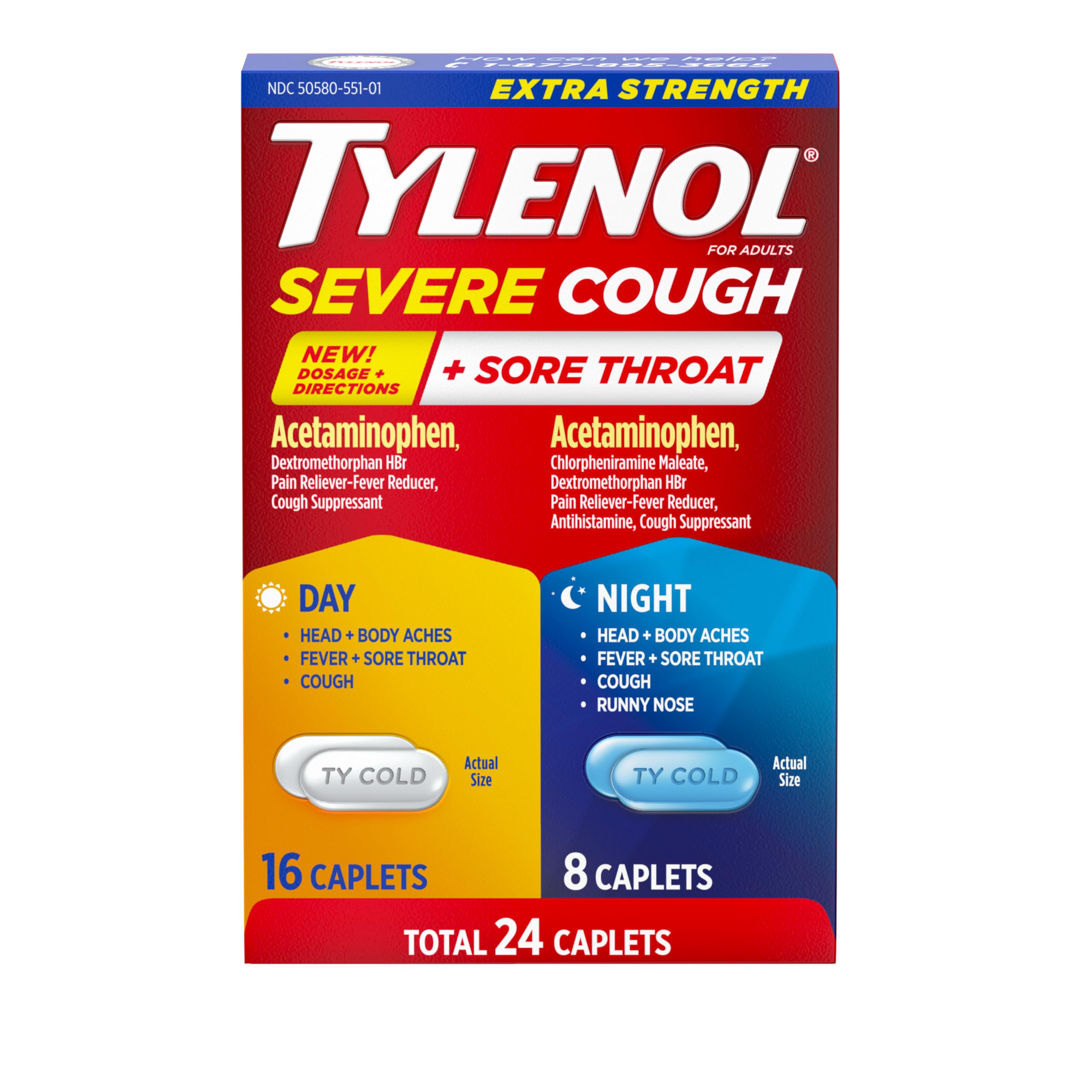 Amazon.com: Tylenol Extra Strength Severe Cough + Sore Throat Day ...