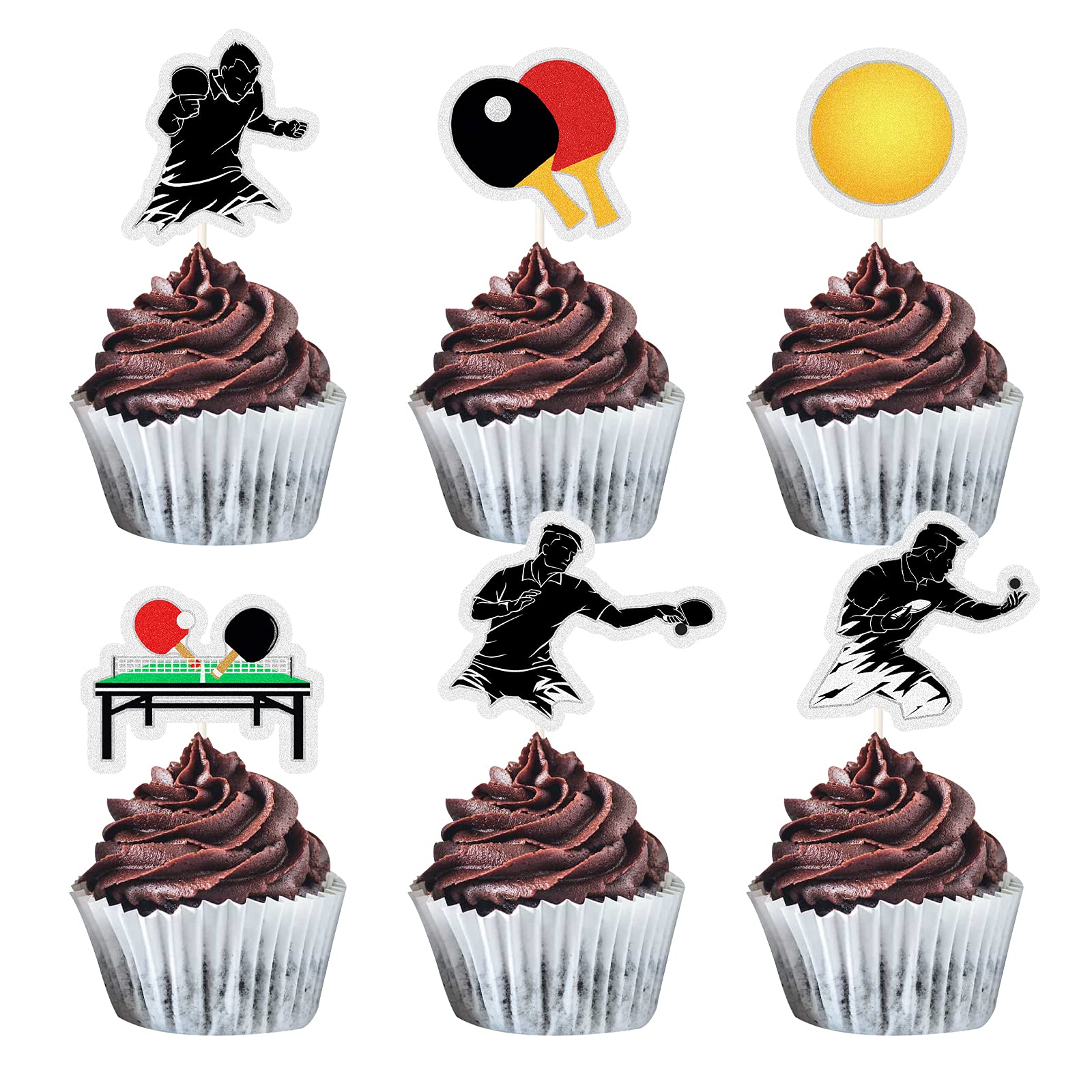 Buy 18pcs Ping Pong Balls Theme Sports Theme Cupcake Toppers,Table ...