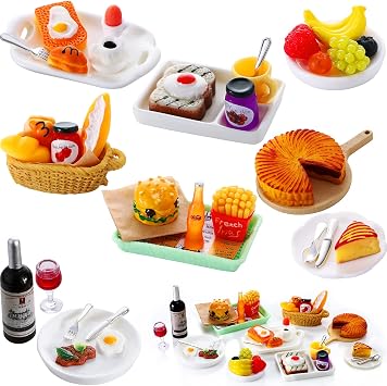 Amazon.com: 38 Pcs Miniature Food Toy Miniature Doll House Accessories ...