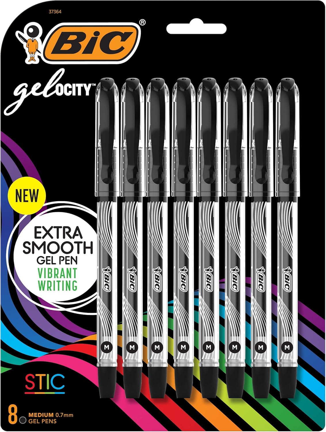 Amazon.com: BIC Gel-ocity Smooth Stic Gel Pen, Medium Point (0.7mm), Black Ink, 8-Count, Vibrant ...