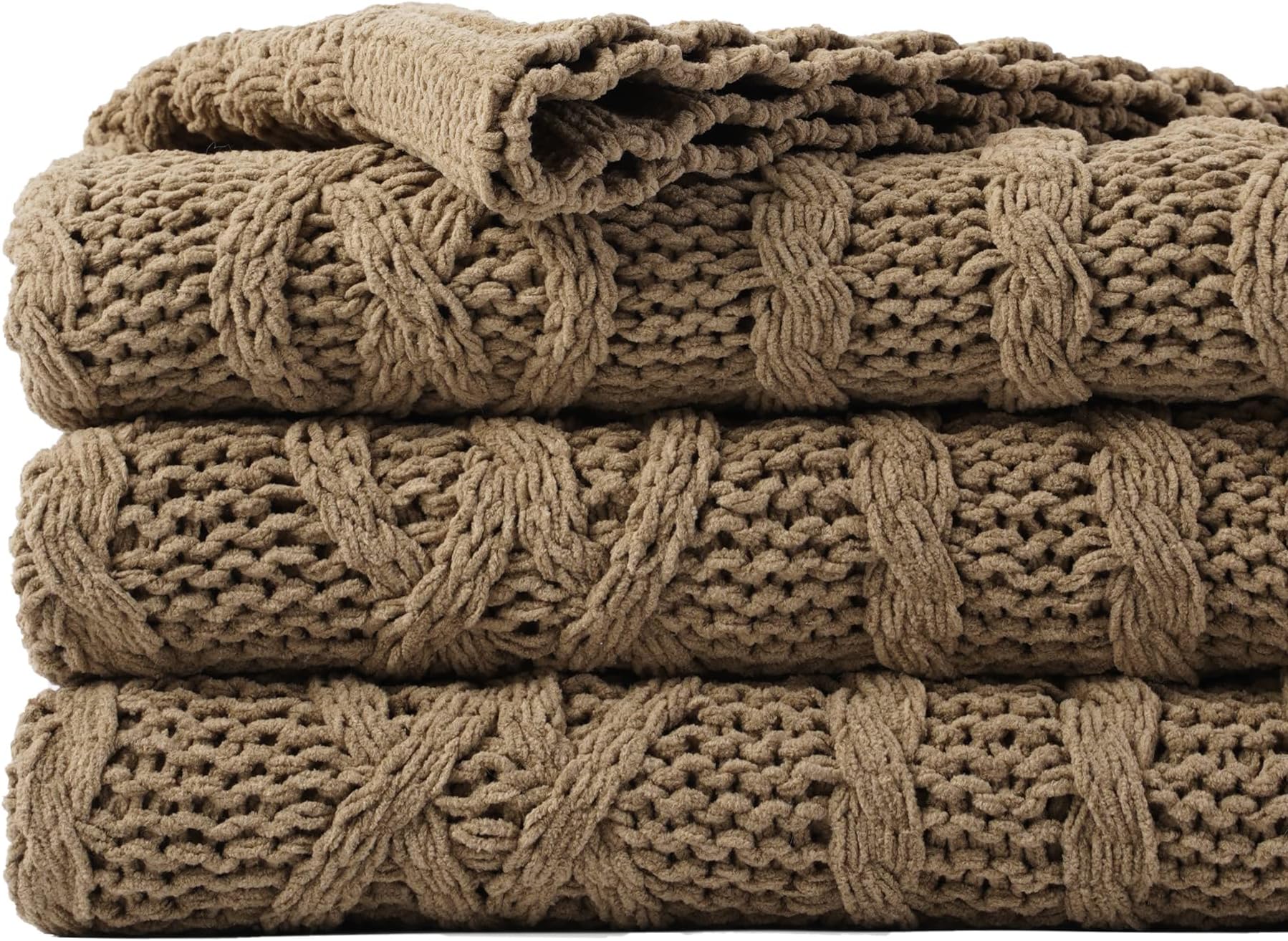 Amazon.com: WESHIONGOO Chunky Cable Knit Throw Blanket Lightweight ...