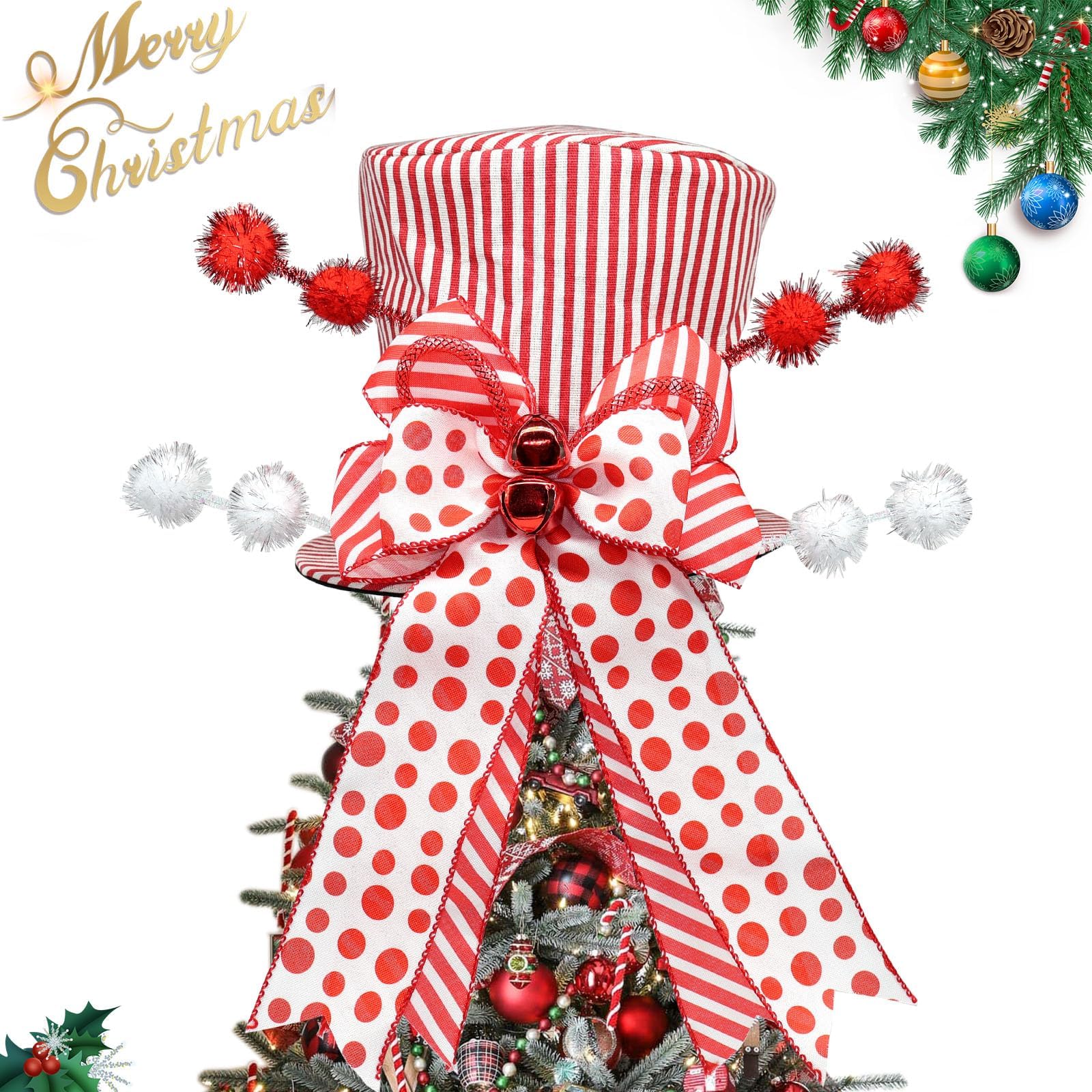 Amazon.com: 25Pcs Christmas Tree Topper Hat Decorations Set Candy Cane ...