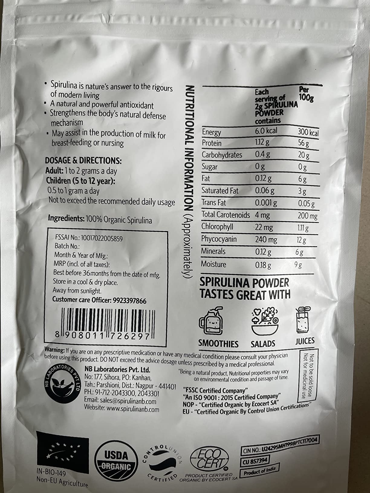 Medilina Spirulina Powder | Organic Digestive Booster | Protein Vitamin ...