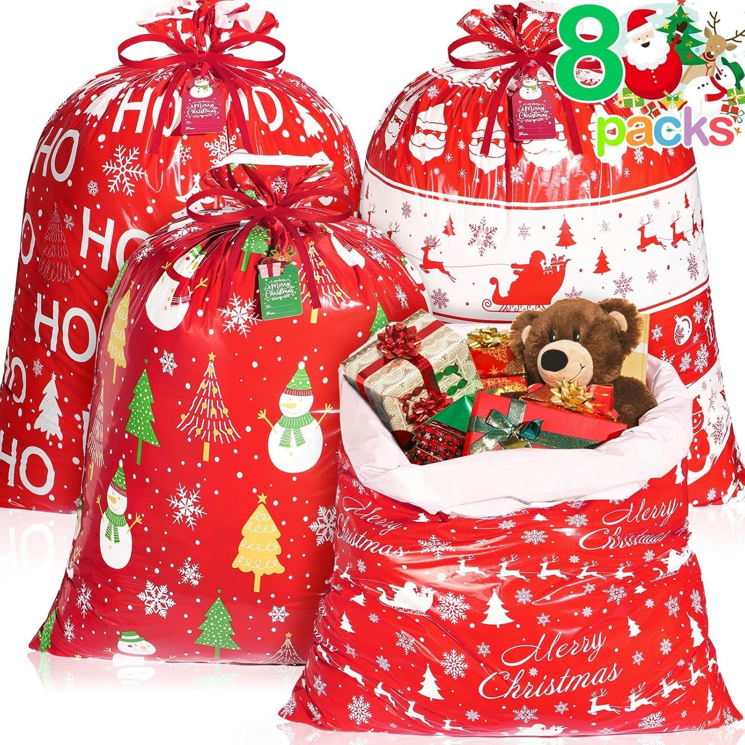 Amazon.com: Asoulin 8PCS Extra Large Christmas Gift Bags With Tags ...