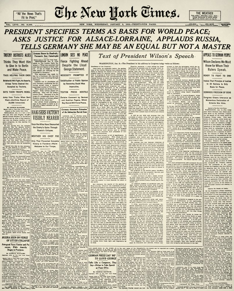 Woodrow Wilson 14 Points Woodrow Wilson's Fourteen Points By History
