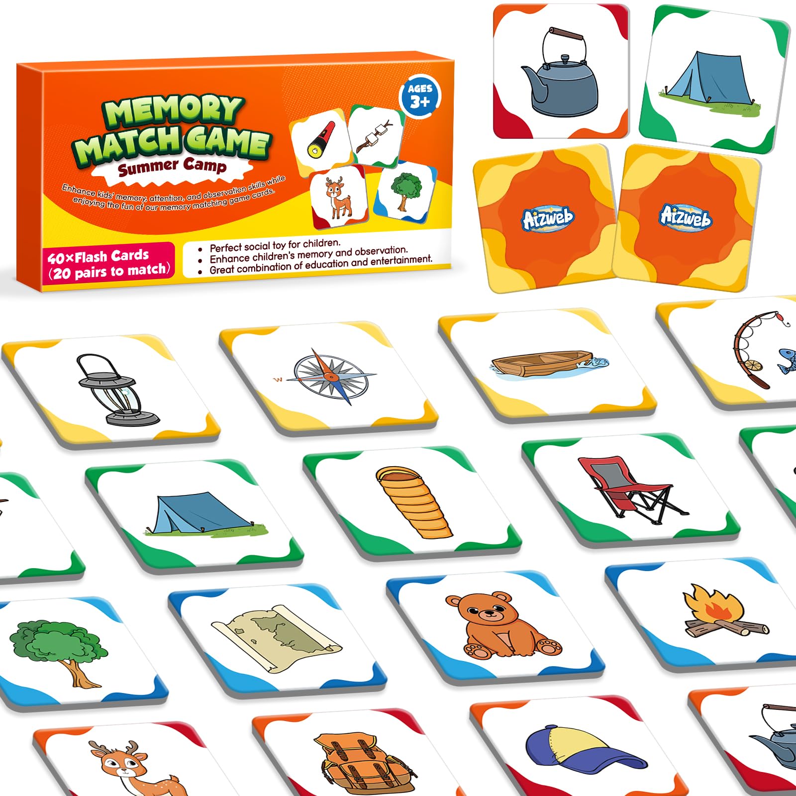 Amazon.com: Aizweb Match Game,Memory Game, Summer Camp 40 Pcs Toddler ...