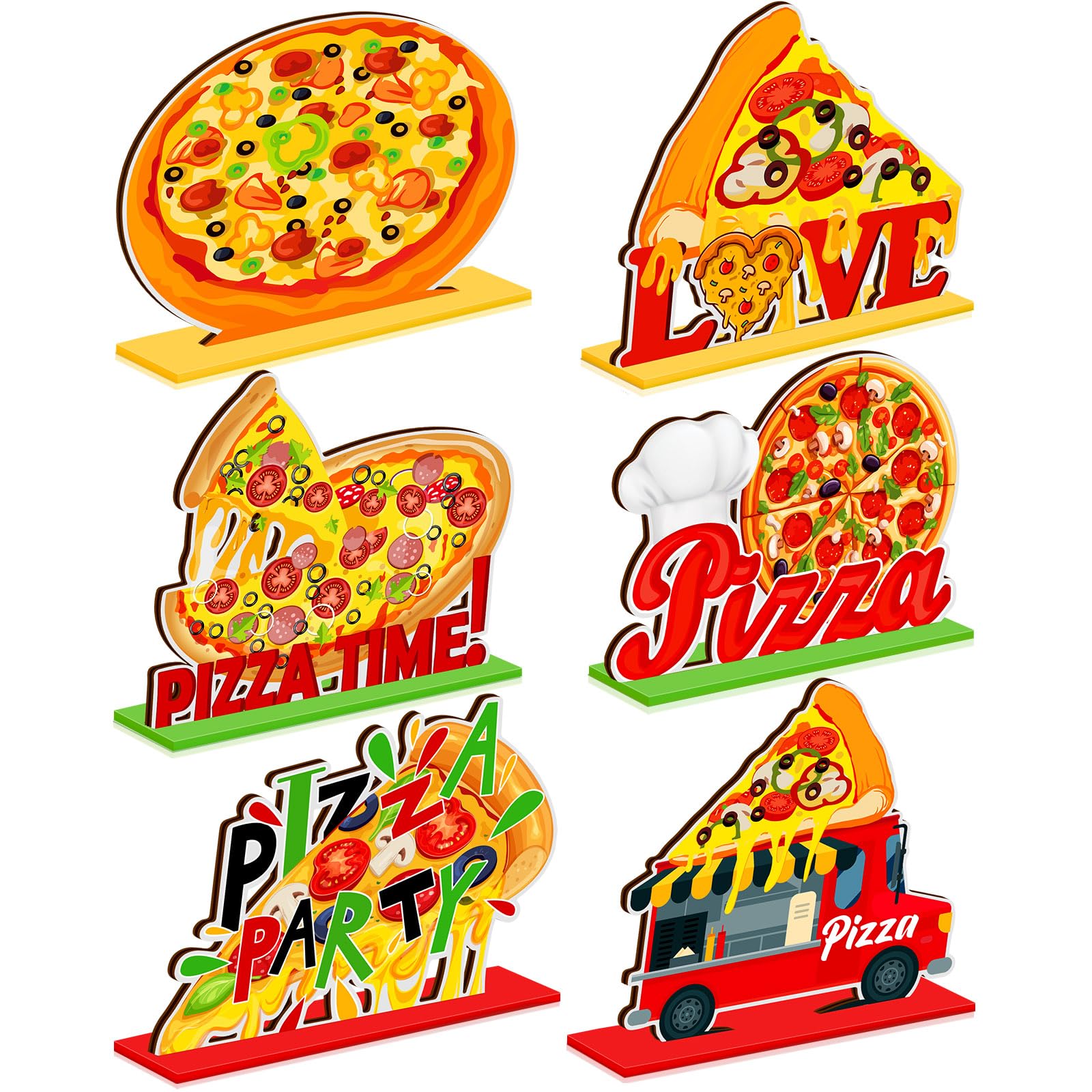 Amazon.com: Suzile 6 Pcs Pizza Party Decorations Wooden Pizza Table Centerpieces Birthday Party ...