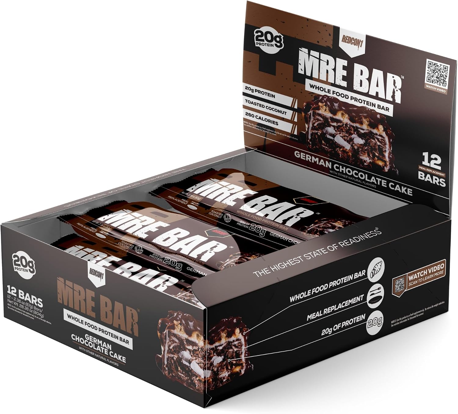 REDCON1 MRE Protein Bar, German Chocolate Cake - Contains MCT Oil + 20g ...