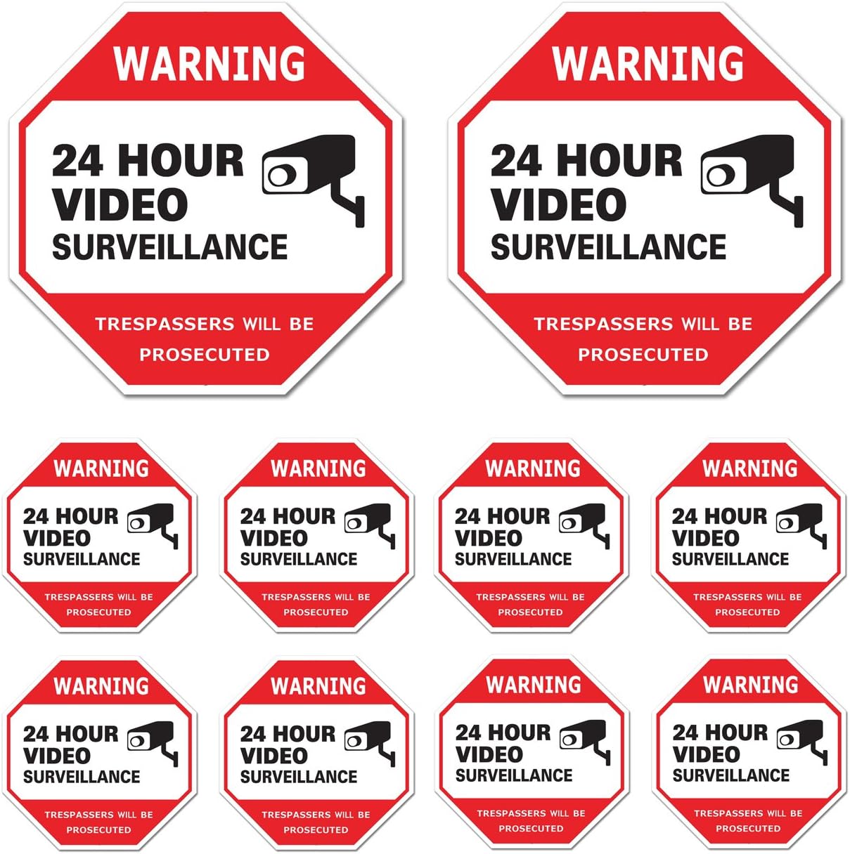Amazon.com: Video Surveillance Sign 10 Pack, CCTV 24 Hour Warning ...