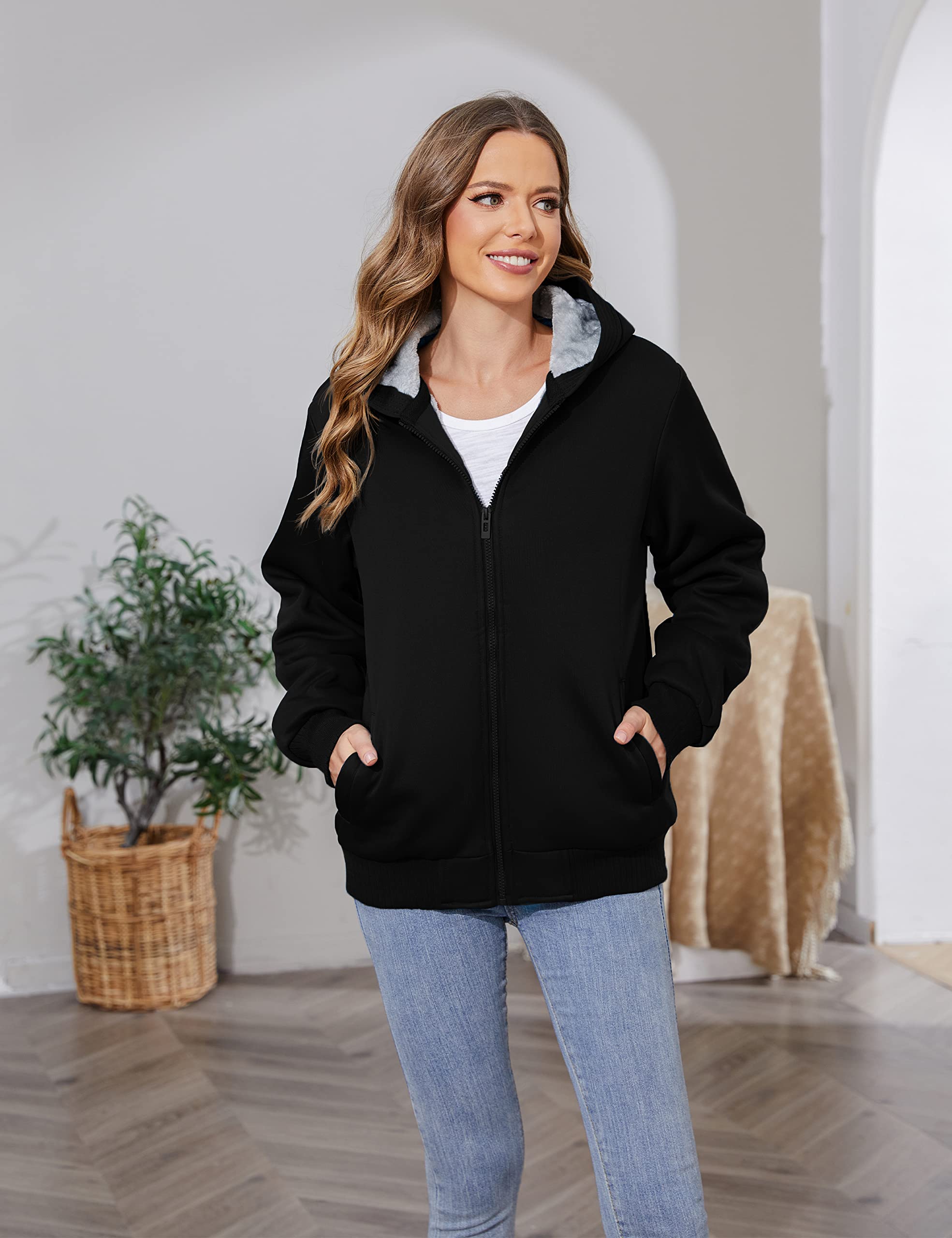 PUWEI Women's Winter Warm Fleece Jackets Thick Sherpa Lined Zip up Hoodies Heavyweight ...