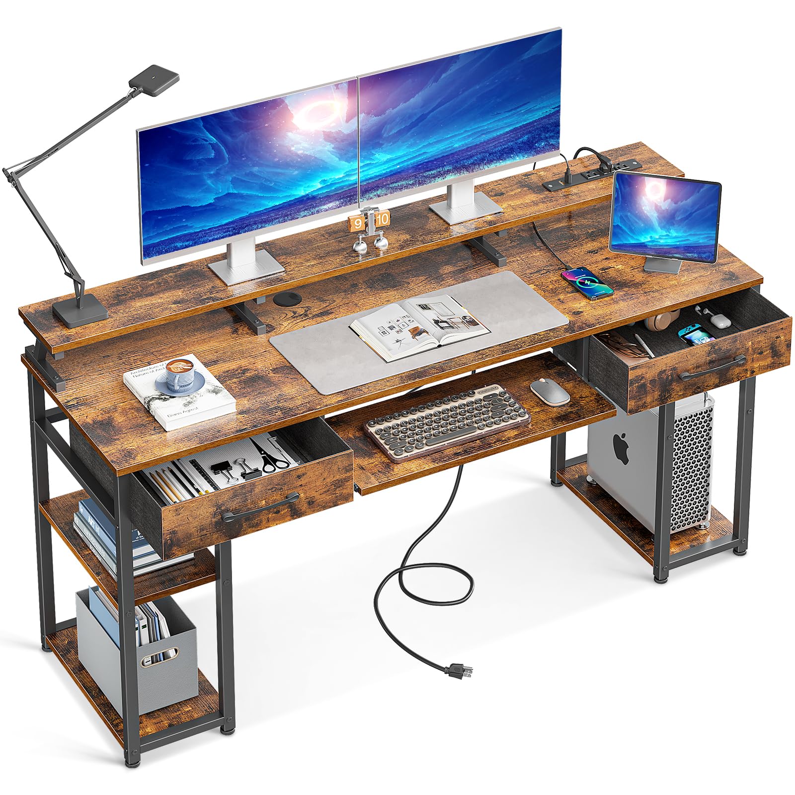 ODK 63 inch Large Computer Office Desk with USB Charging Port and ...