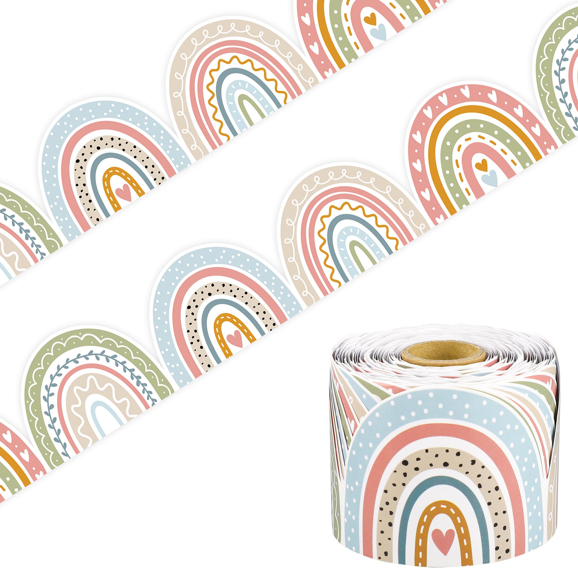 Classroom Decor 80-Foot Boho Rainbow Bulletin Board Border - Scalloped ...