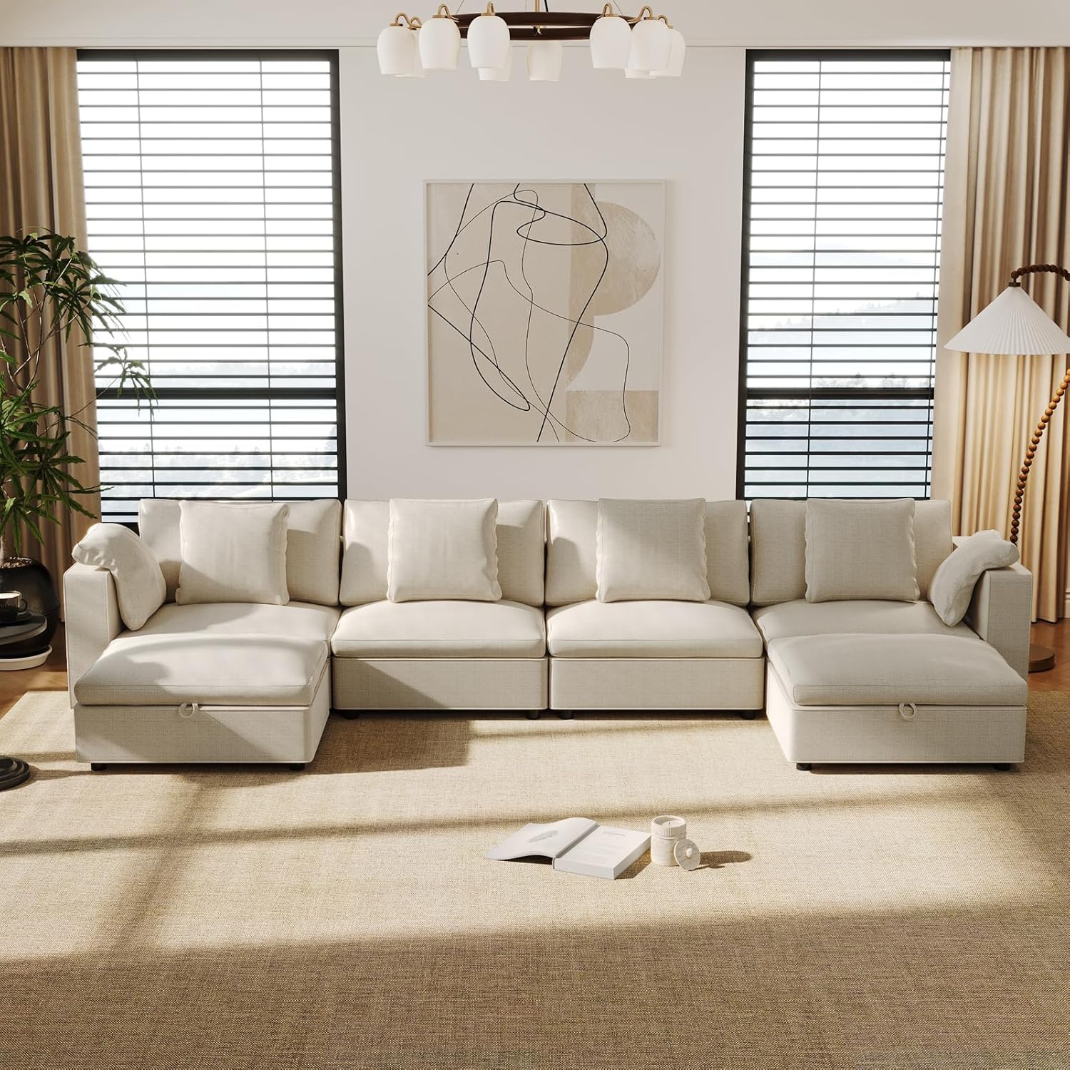 Amazon.com: GraceNook Beige Modular Sectional Sofa,6 Seater Queen Sofa ...