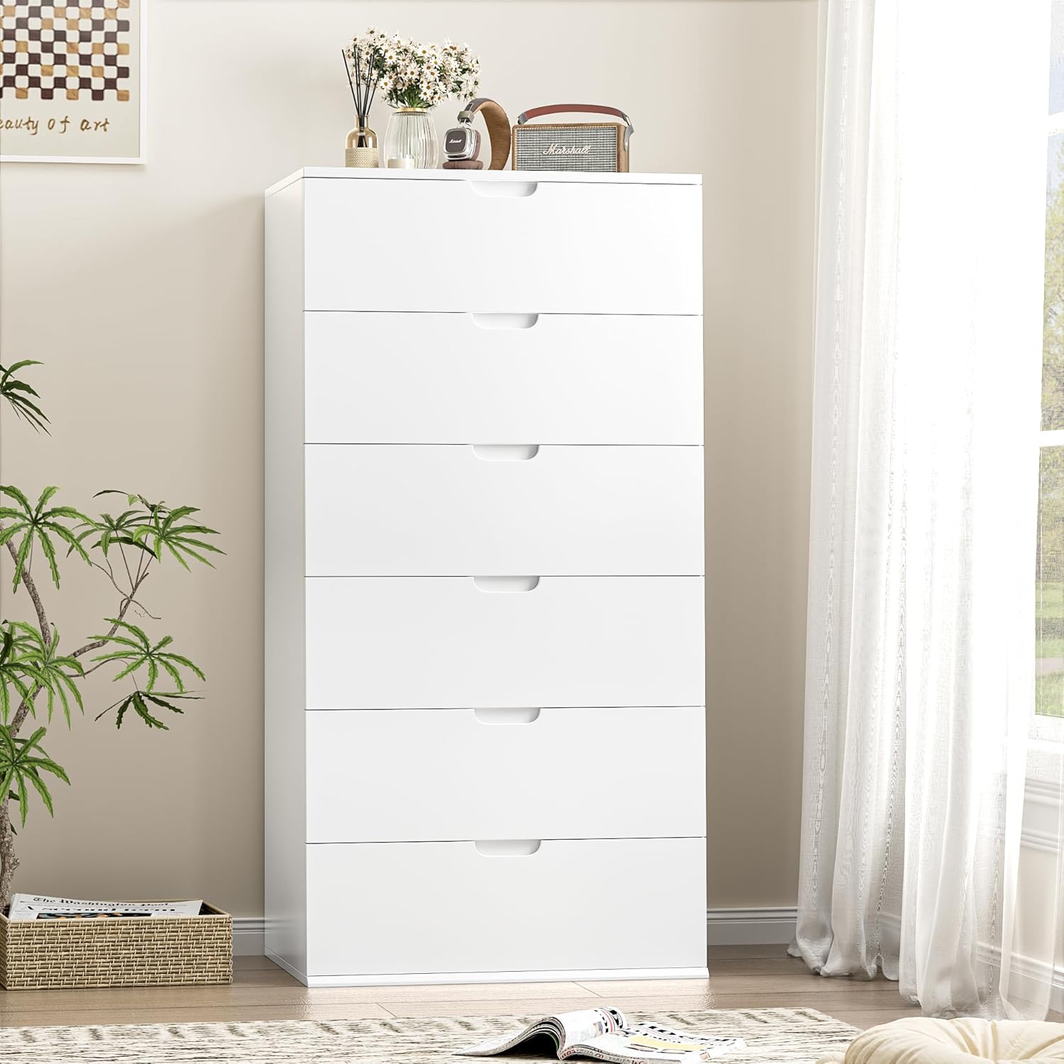 Amazon.com: FOTOSOK Tall Dresser 47", White Dresser with 6 Drawers ...
