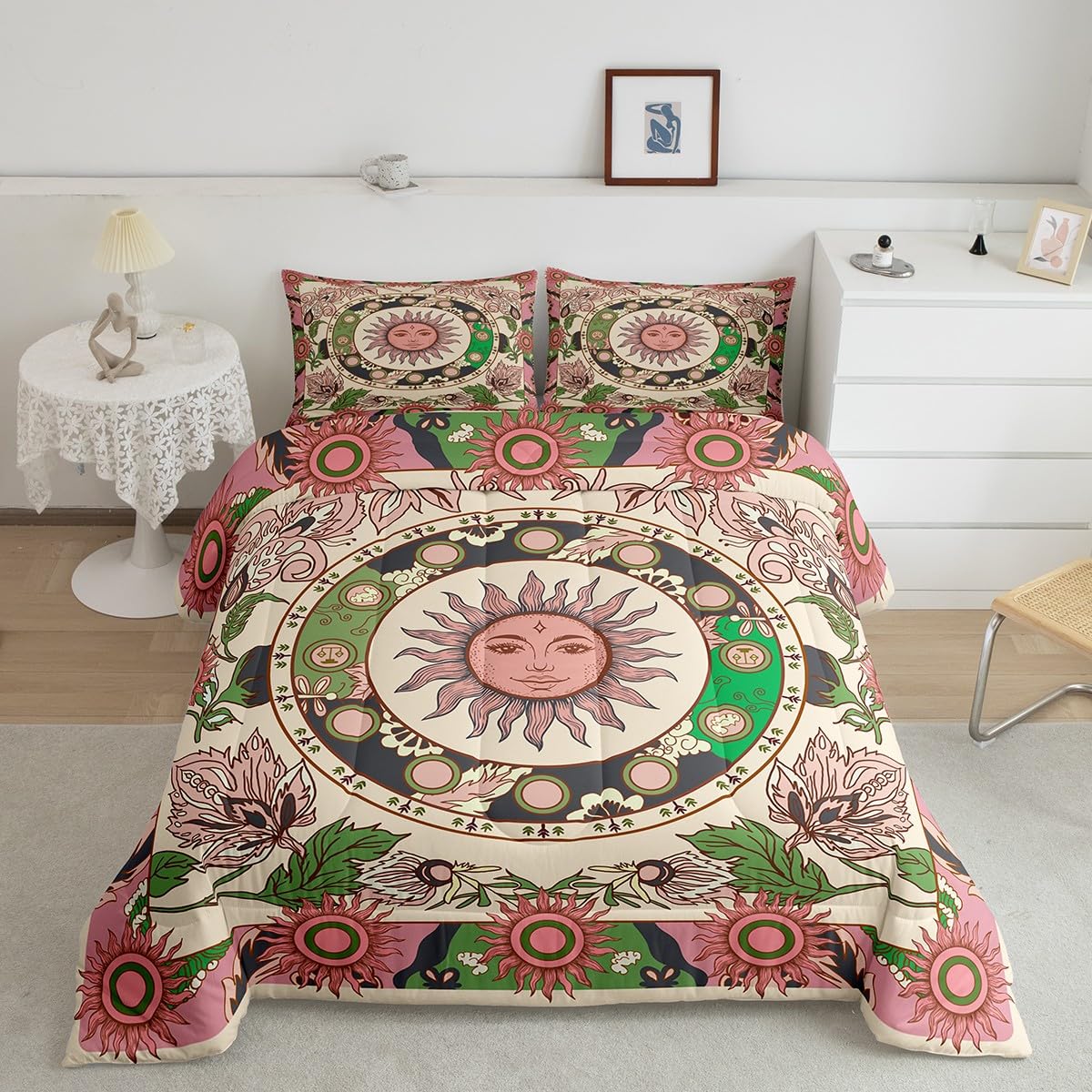 Amazon.com: Feelyou Sun Comforter Set Vintage Flowers Comforter for ...