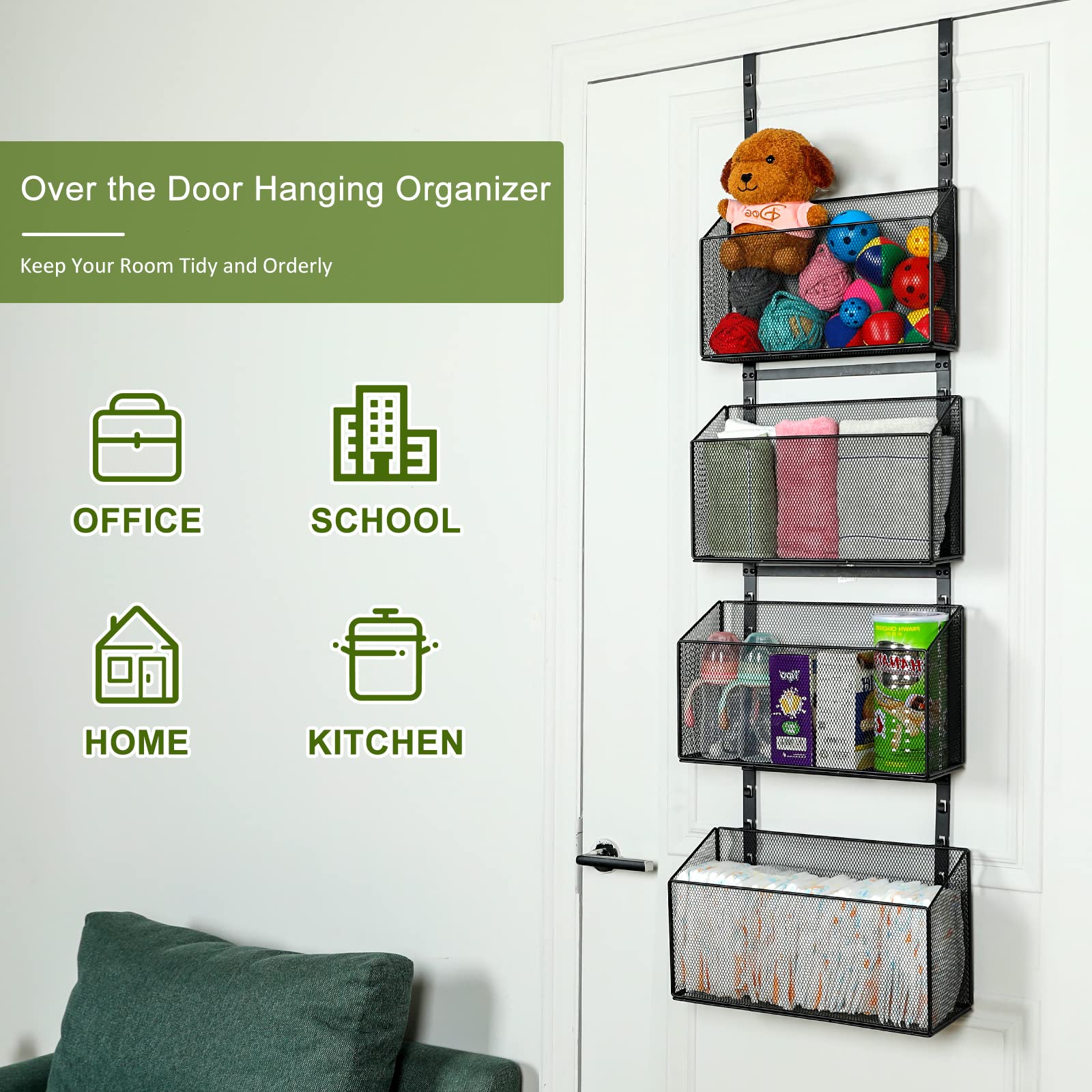 Over The Door Hanging Organizer 4-Tier Adjustable Large Capacity Wall ...