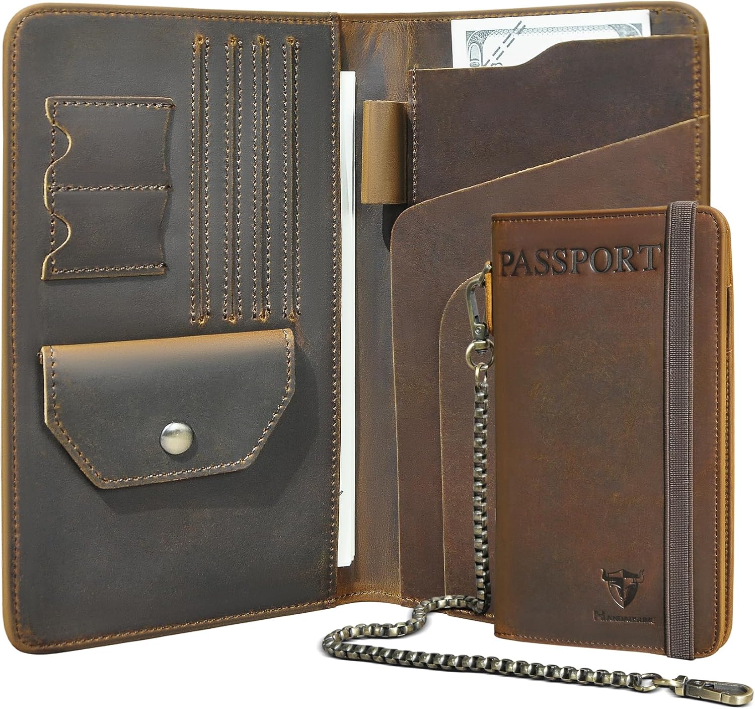 Amazon.com | Handadsume Thick Crazy Horse Leather Functional RFID ...