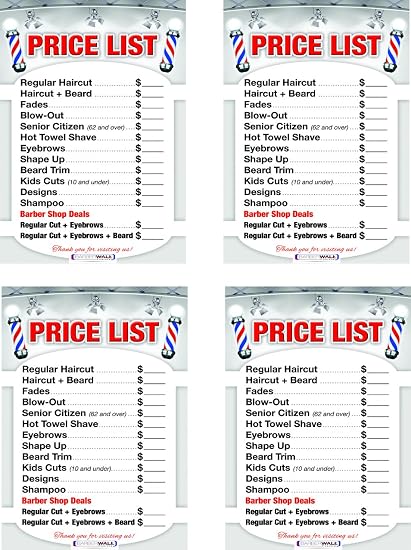 Amazon.com: Barber Price List Small Prints Dimension 8 1/2 x 11 inches ...