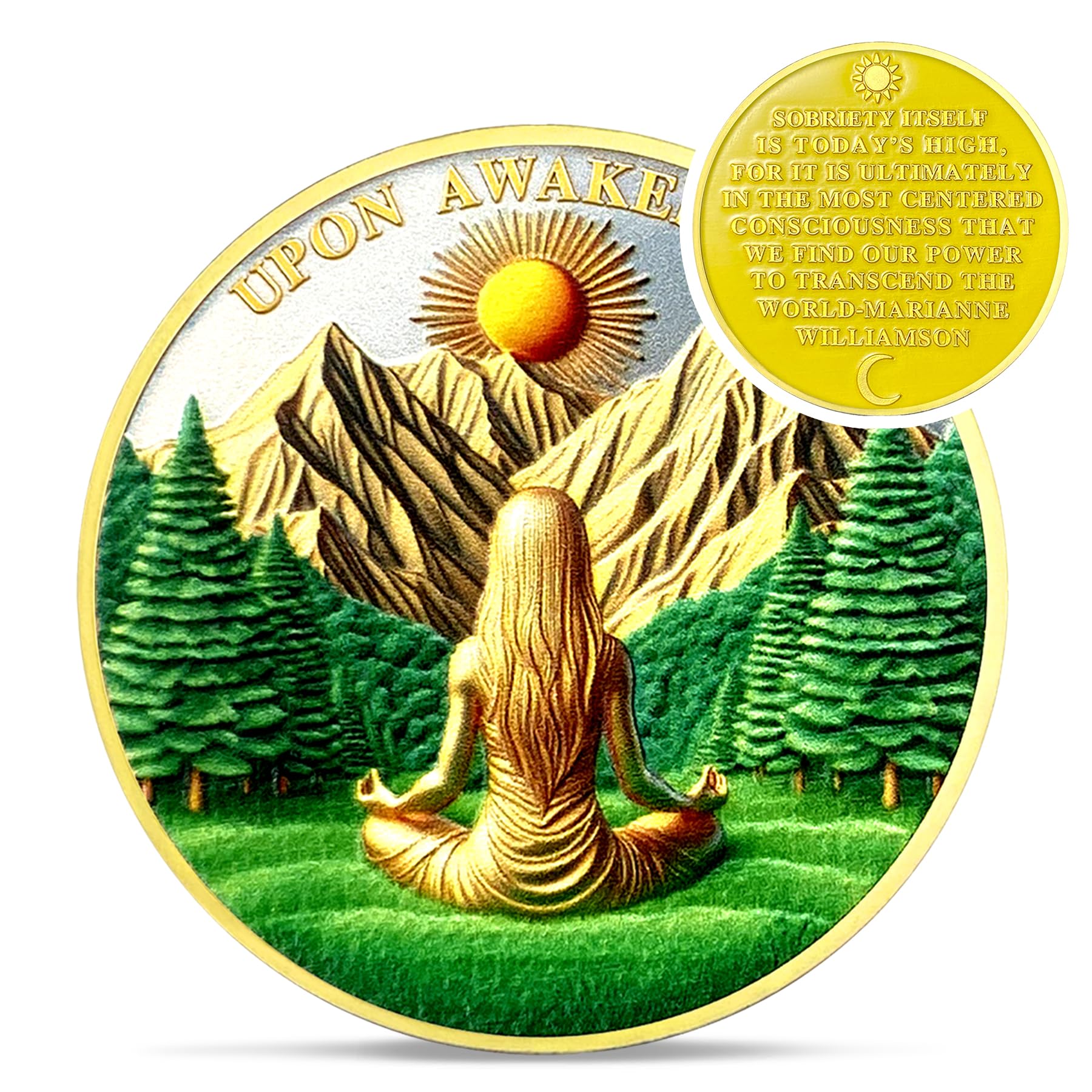 Amazon.com : Original Forest Meditation Sobriety Coin - Upon Awakening ...