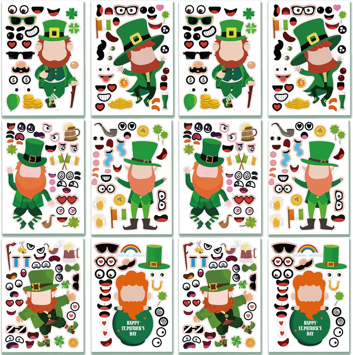 Amazon.com: 24 Sheets St. Patrick's Day Stickers Make a Face ...