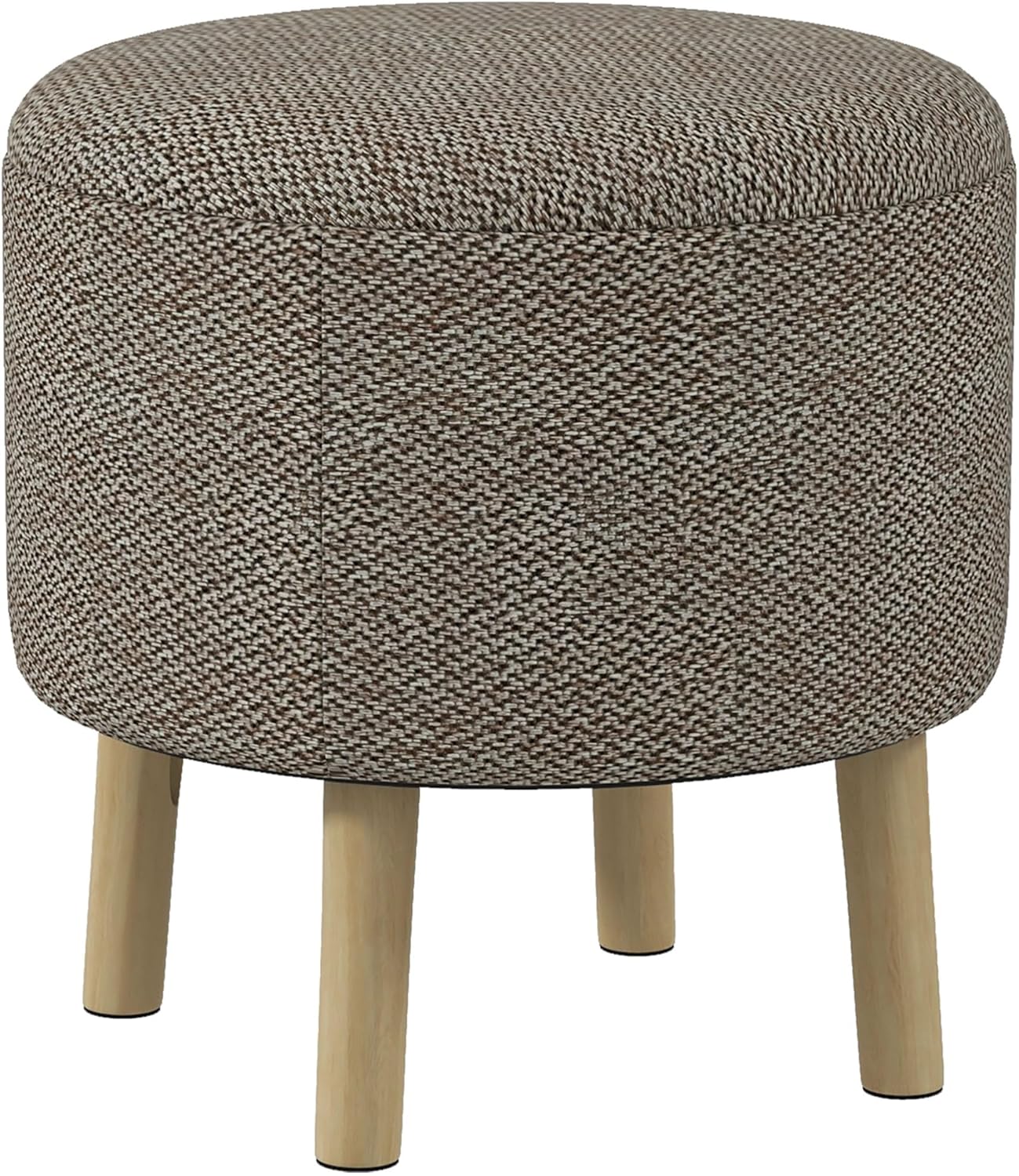 HOMCOM Round Storage Stool, Linen Fabric Upholstered Foot Stool with ...
