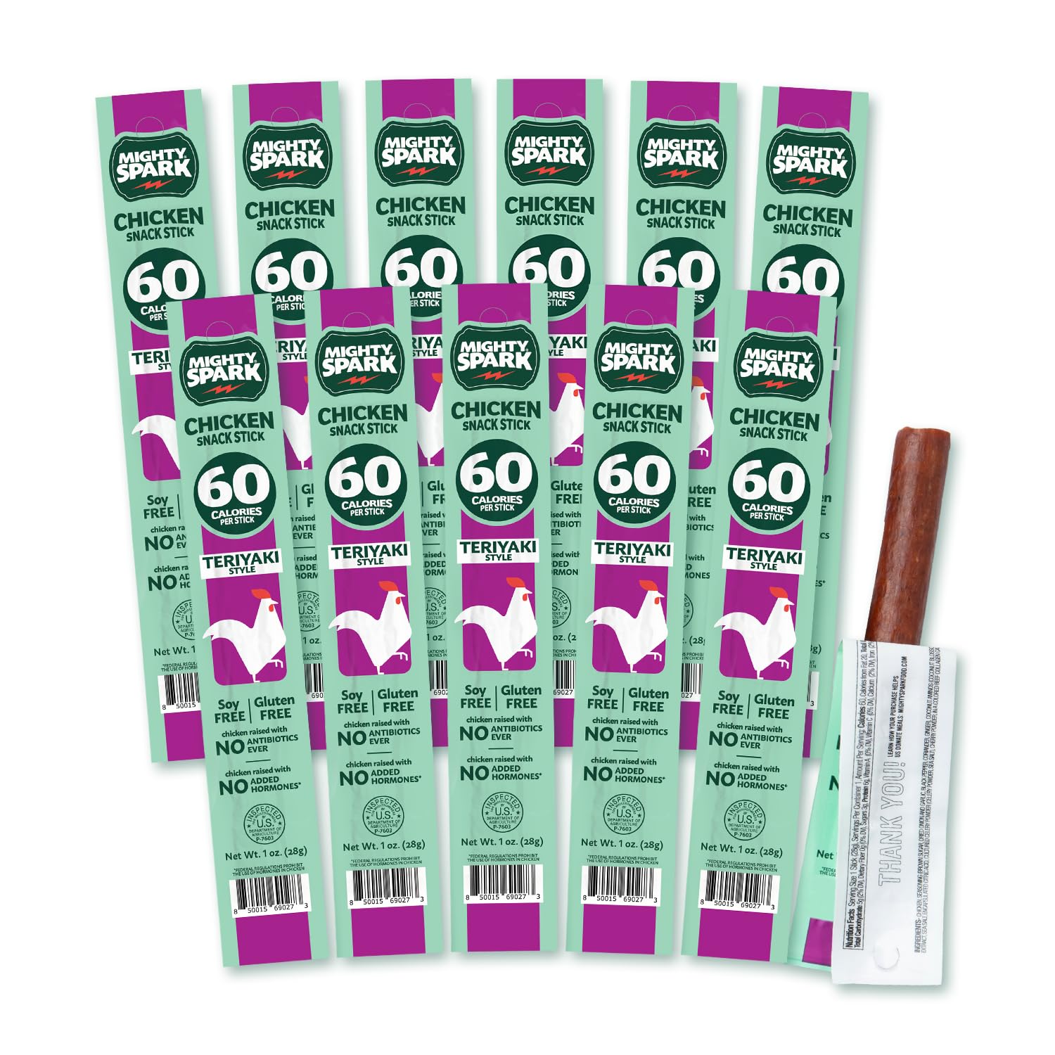 Amazon.com: Mighty Spark Chicken Snack Sticks - Teriyaki - 6g of ...