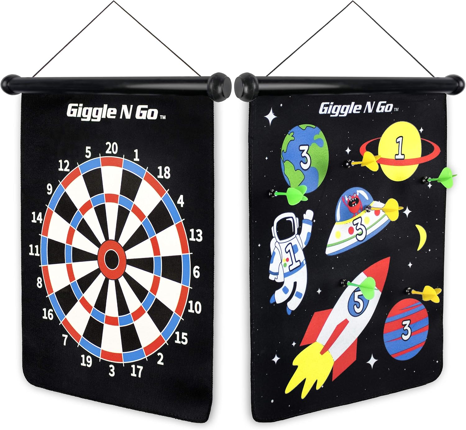 GIGGLE N GO Magnetic Dart Board Game - Our Reversible Rollup Kids Dart ...