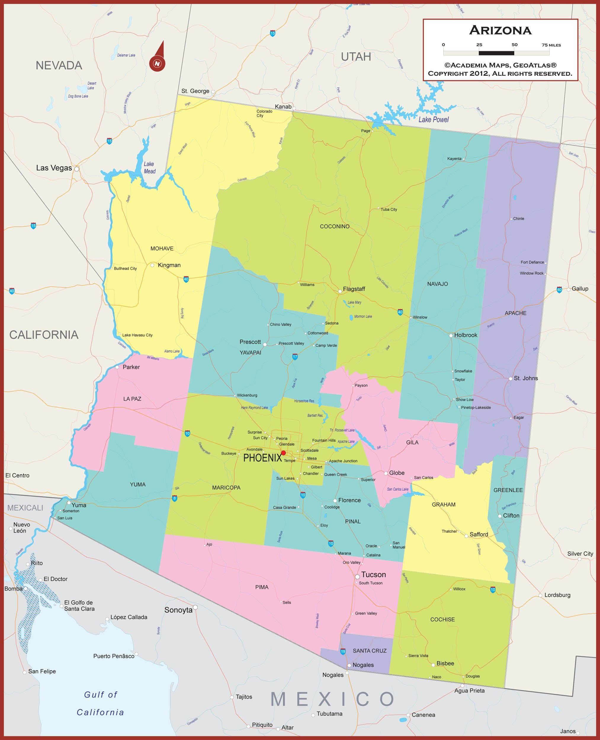 Amazon.com : 34 x 42 Arizona State Wall Map Poster with Counties ...