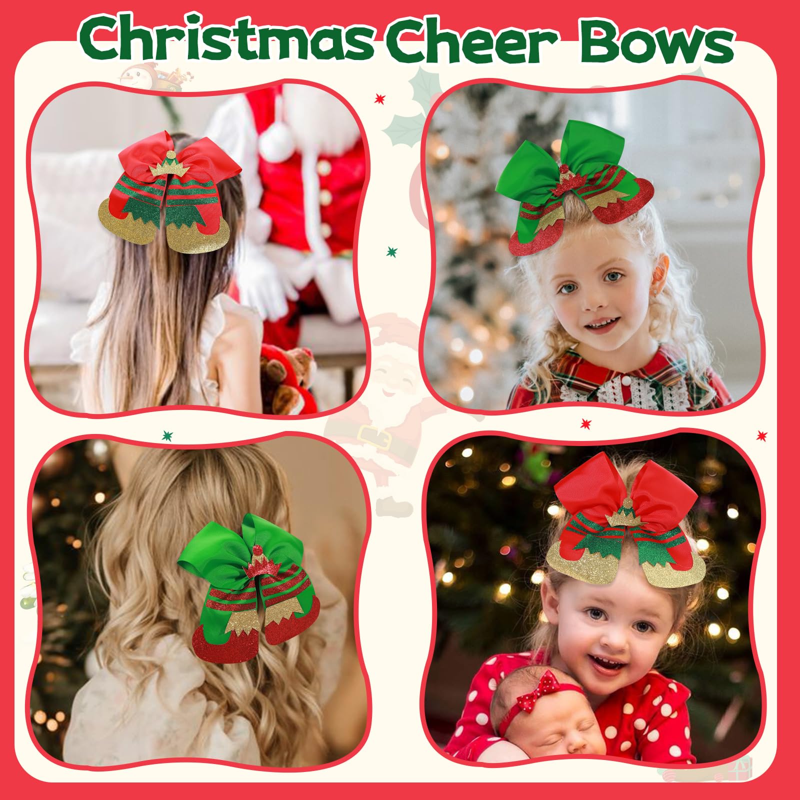 Snapklik.com : 4 PCS 7" Christmas Large Glitter Cheer Bows For ...