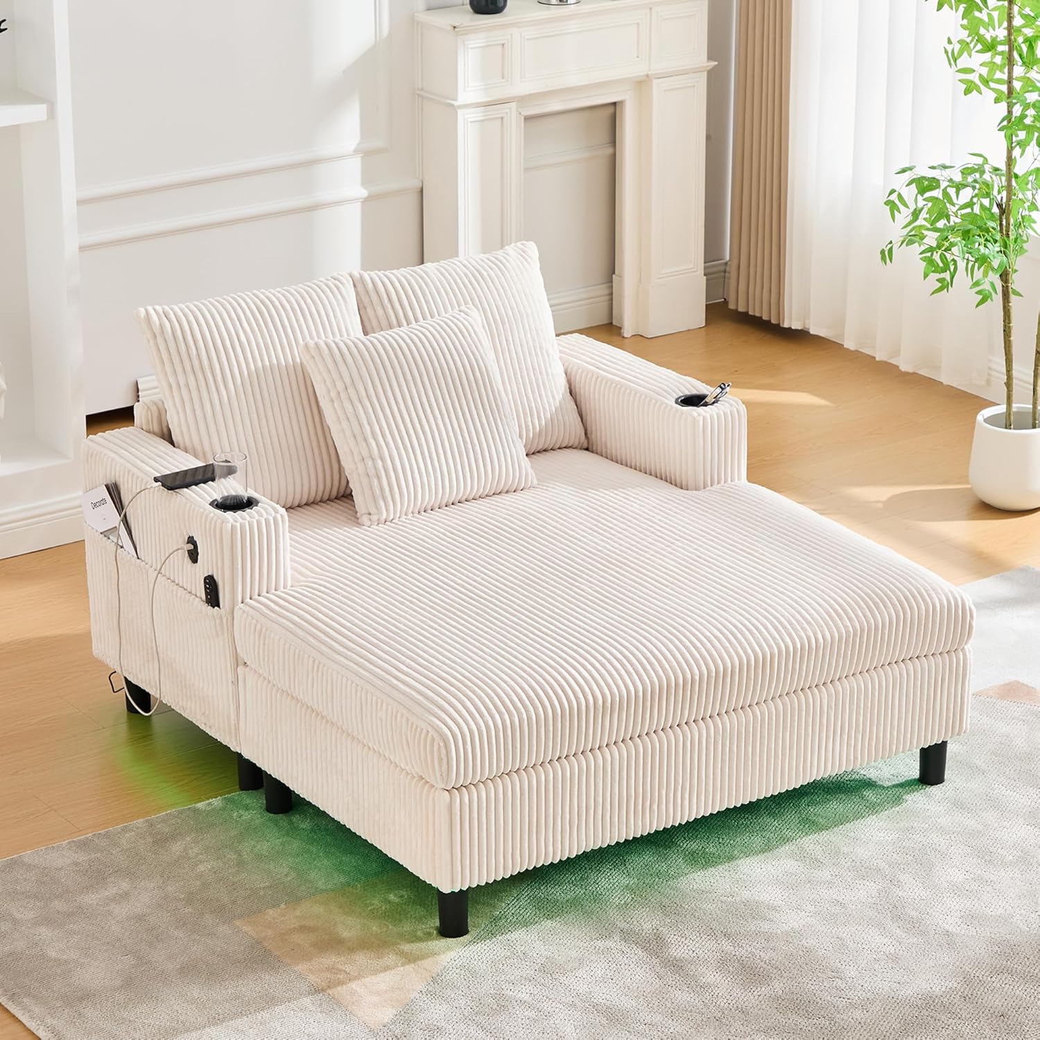 Amazon.com: SLEERWAY Modern Corduroy Chaise Lounge Sofa Indoor - 55.9 ...