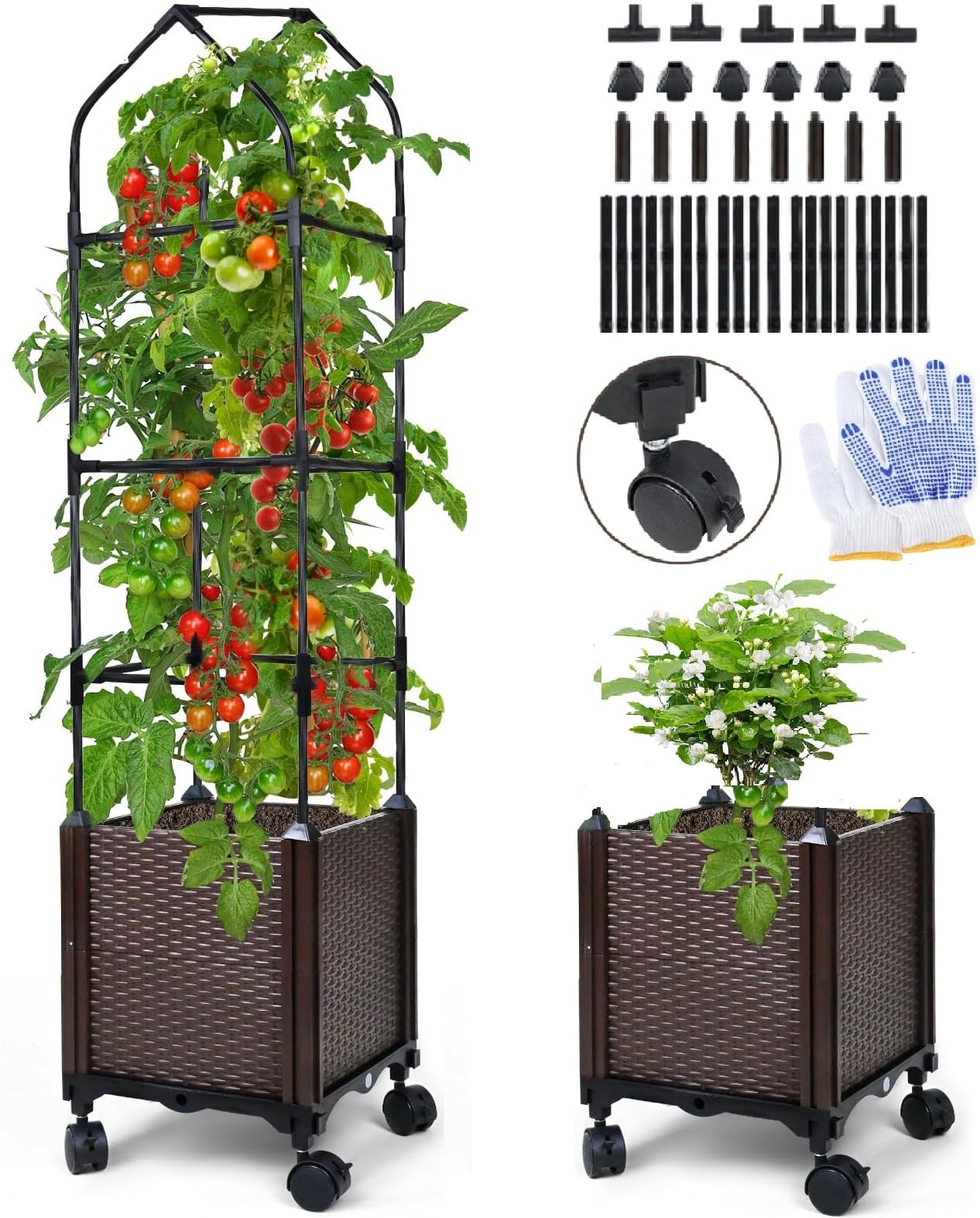 Amazon.com: Tomato Planter Boxes with Trellis, 59" Self-Watering Tomato ...