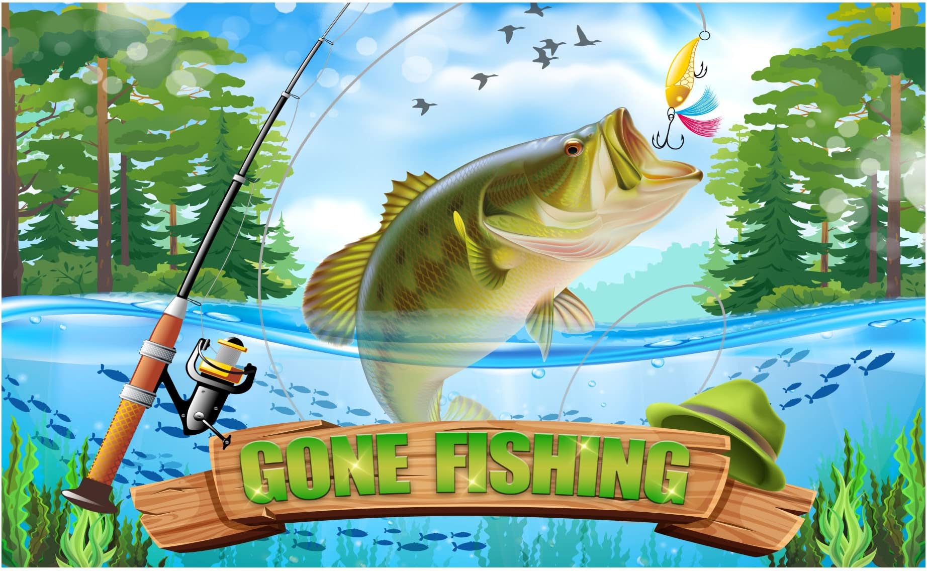 Amazon.com : Funnytree Gone Fishing Backdrop Happy Birthday Retirement ...