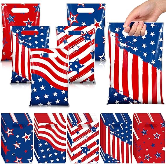 Amazon.com: Blosssound 50 Pcs Patriotic Gift Bags 4th of July Party ...