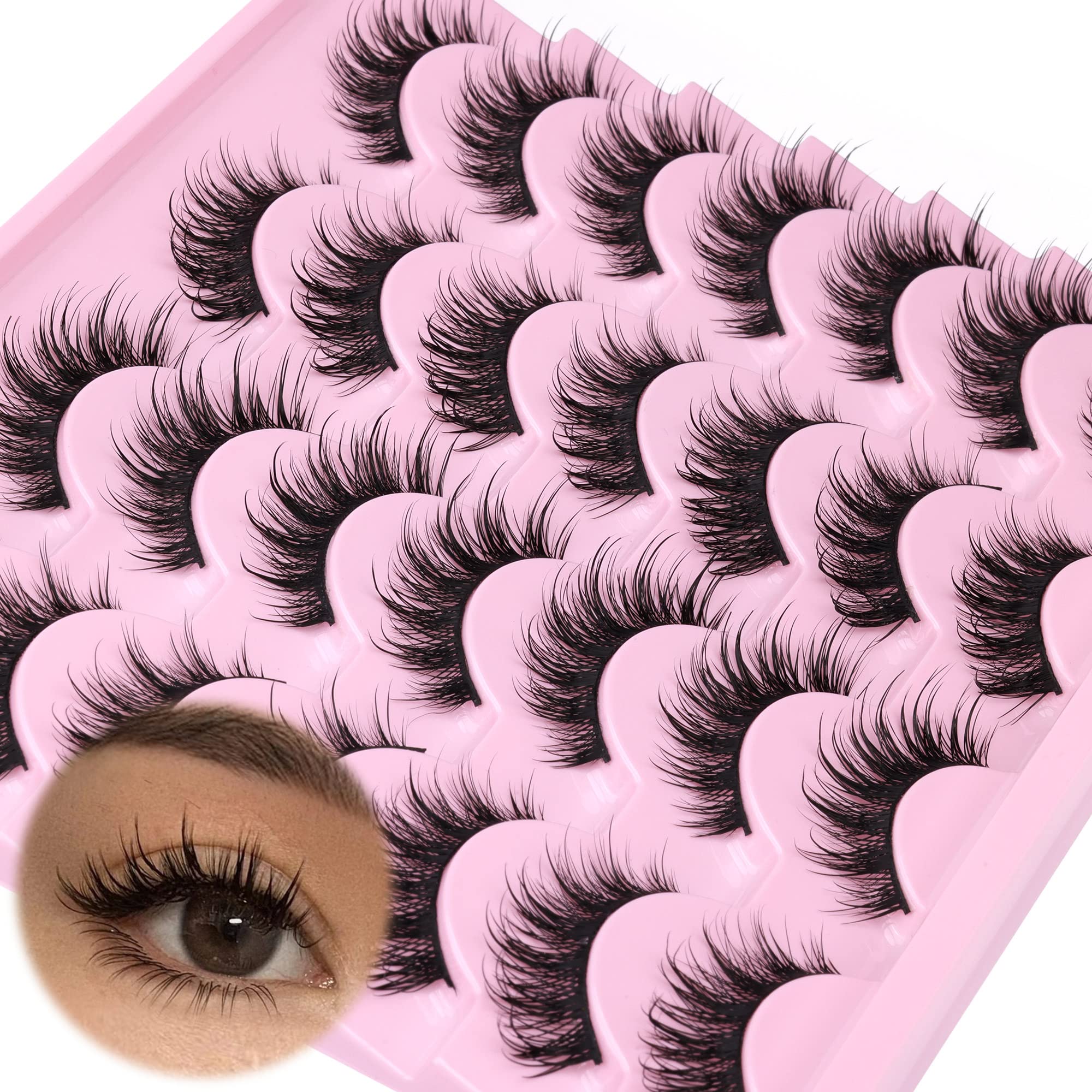 Amazon.com: Natural False Lashes Wet Look Cat Eye Lashes Wispy Asian ...