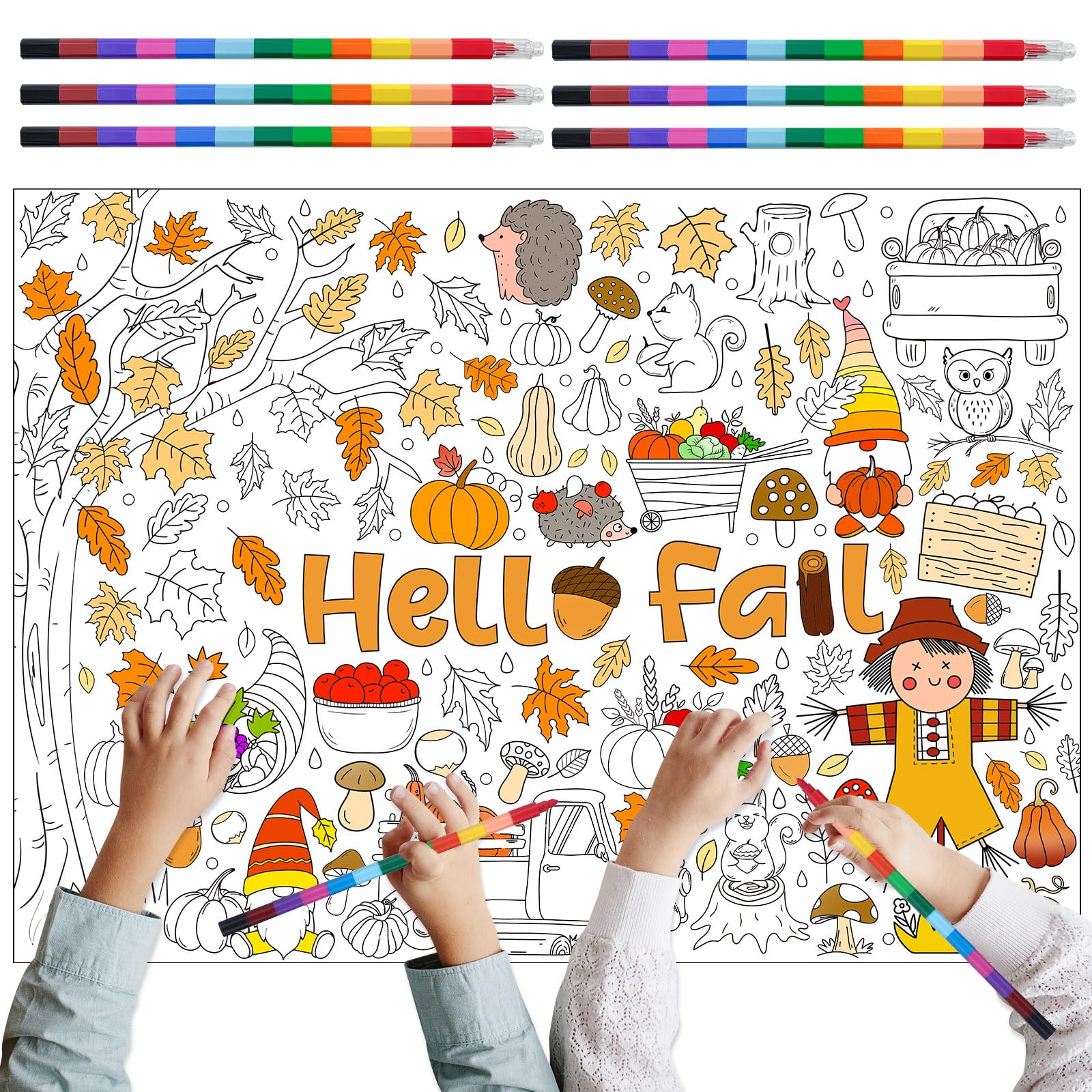 Amazon.com: Giant Fall Coloring Poster with 6 Stacking Crayons, Pumpkin ...