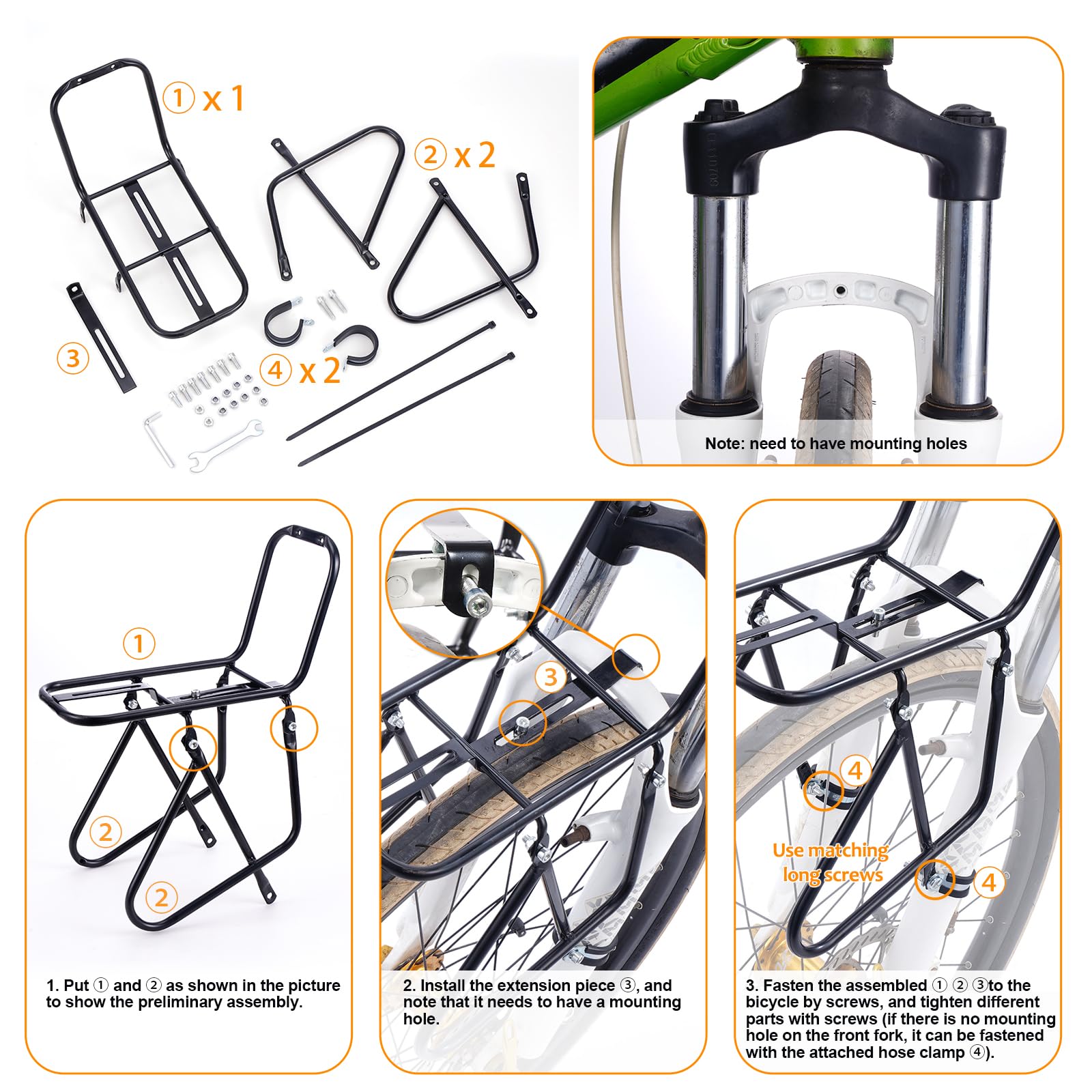 Snapklik.com : Bicycle Front Rack, 15KG Capacity Bike Cargo Rack ...