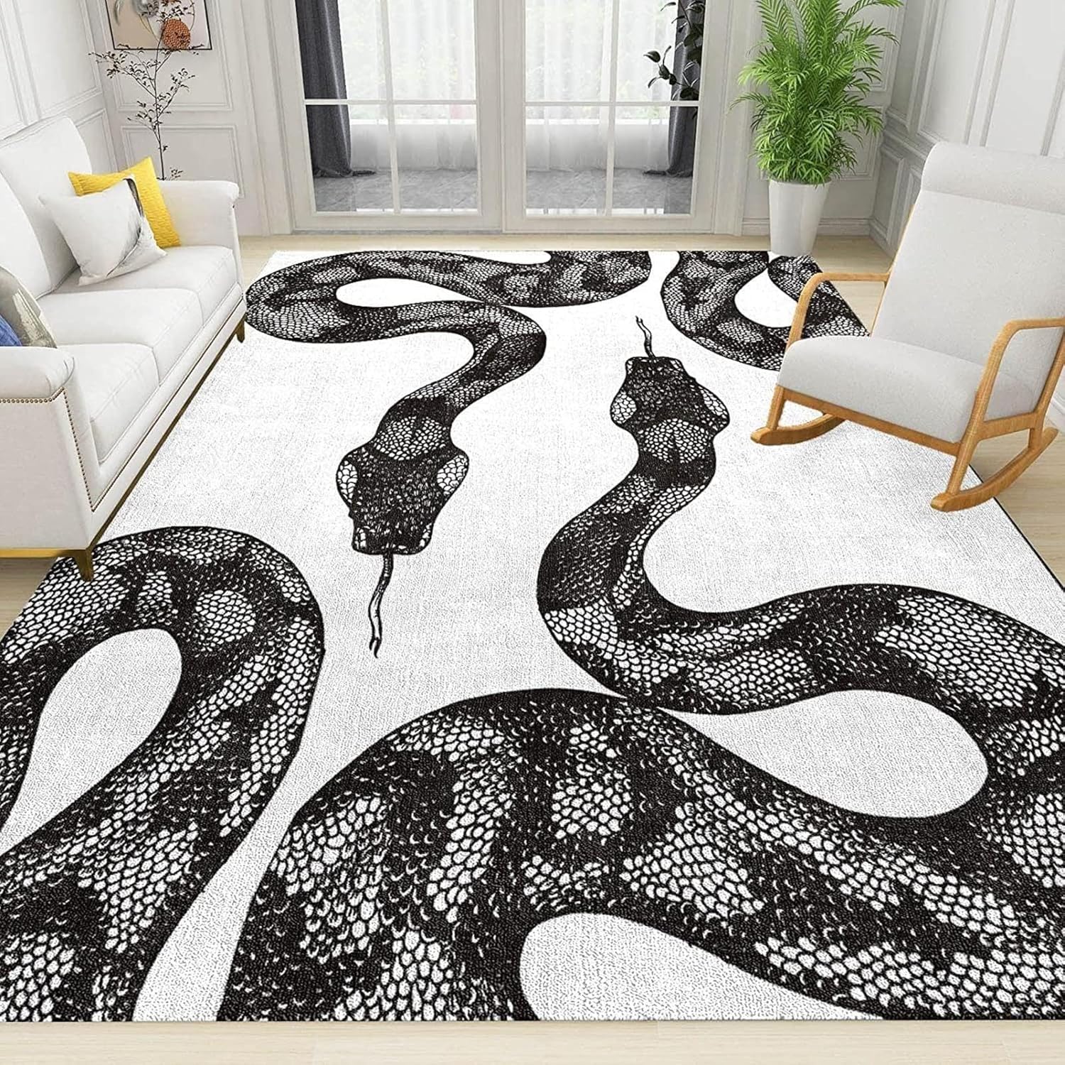 Amazon.com: Black White Snake Area Rugs, Snake Violence Retro ...