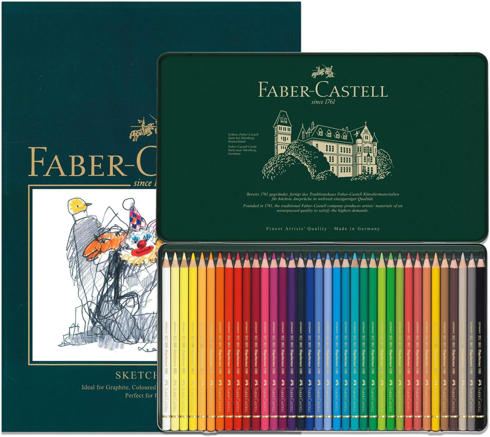 Faber-Castell A4 Sketch Pad & Tin Of 36 Polychromos Artists Colouring ...