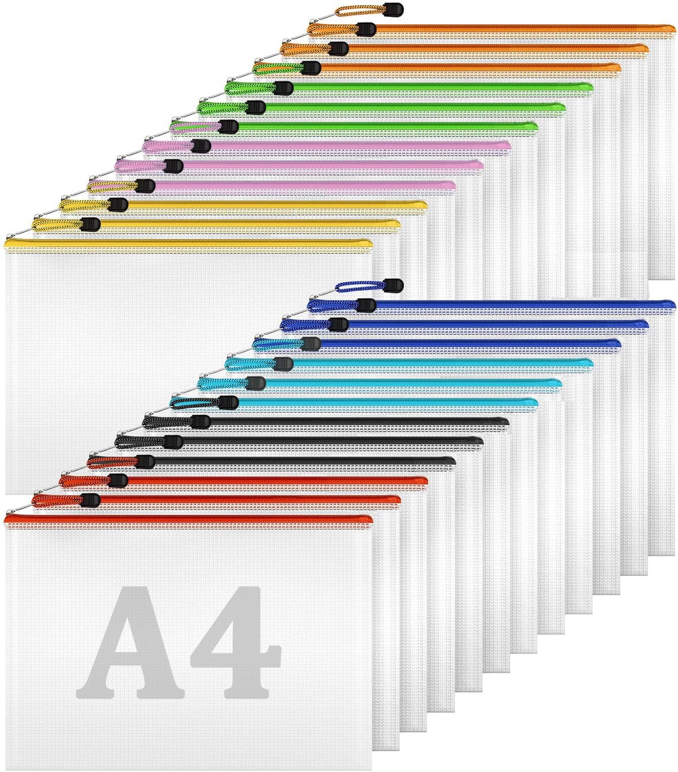 Flow fire A4 Plastic Zip Wallets, 24 Pcs Mesh A4 Zipper File Folders ...