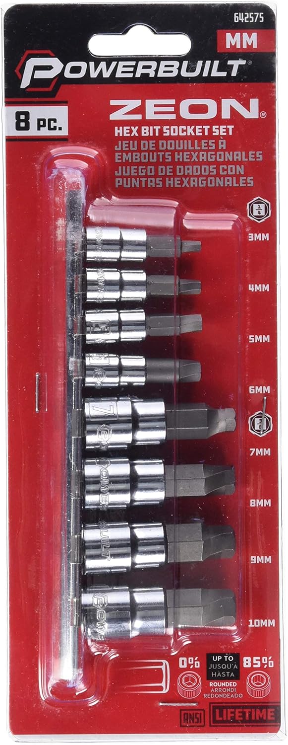 Powerbuilt - 8 Pc. 3/8" Drive Mm Zeon Hex Bit Socket Set, Hand Tools, Sockets - Hex Bit, Sockets ...