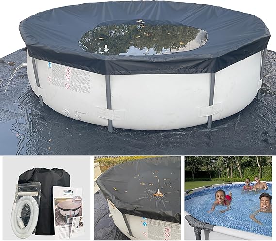 Amazon.com : SIHAIAN 24 Ft Pool Cover, with Automatic Drain Round Pool ...