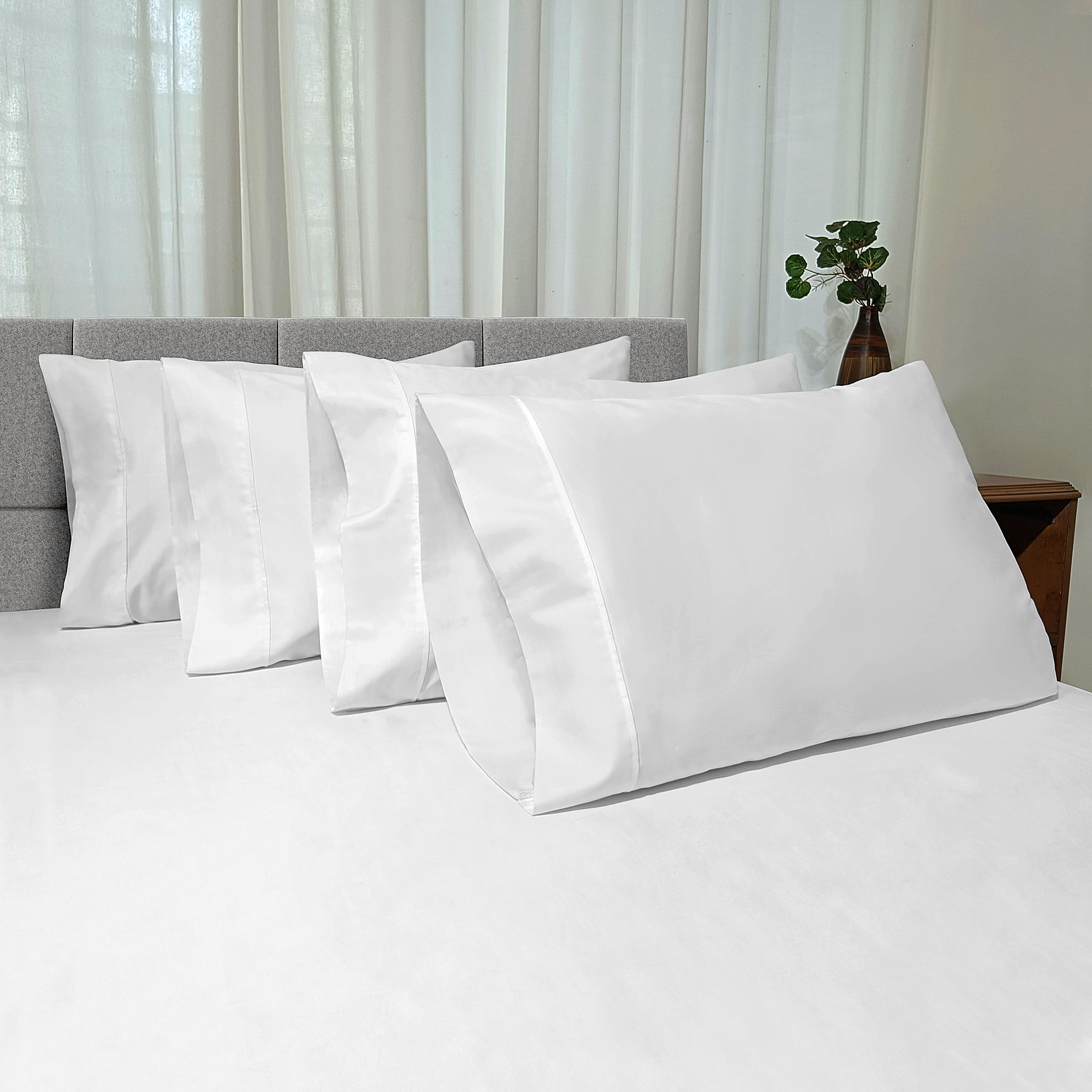Pizuna Cotton Pillow Cases Queen Size White 4 PC, 400 Thread Count 100% ...