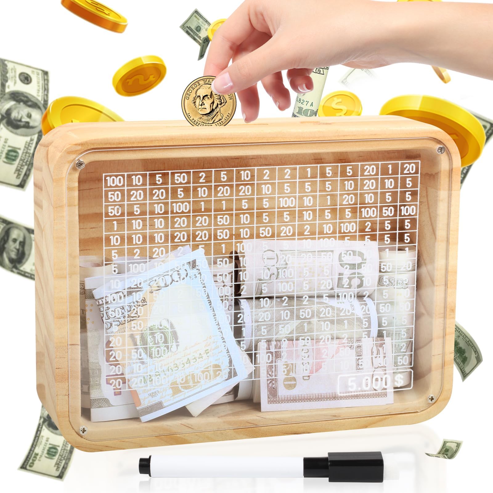 Amazon.com: Cash Vault Wooden Savings Box, Adults Money Box with ...