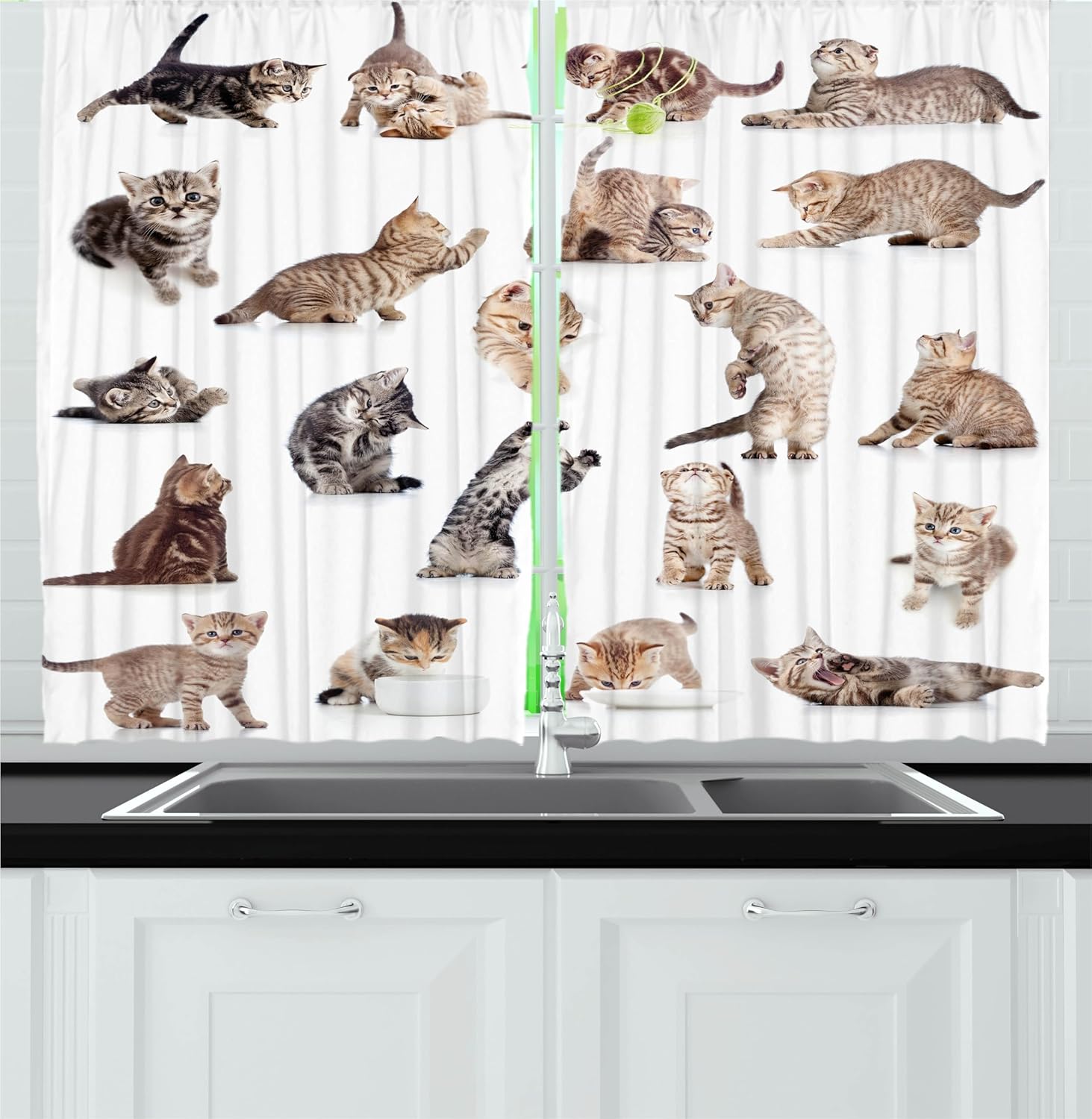 Amazon.com: Ambesonne Cat Kitchen Curtains, Illustration of Funny ...