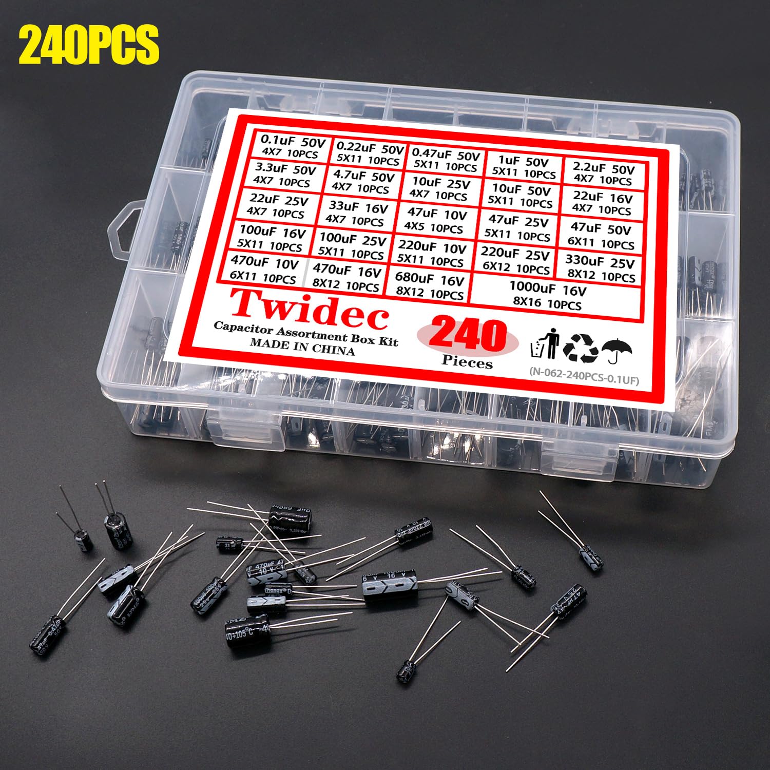 Snapklik.com : 24 Values Aluminum Electrolytic Capacitor Assortment Box ...