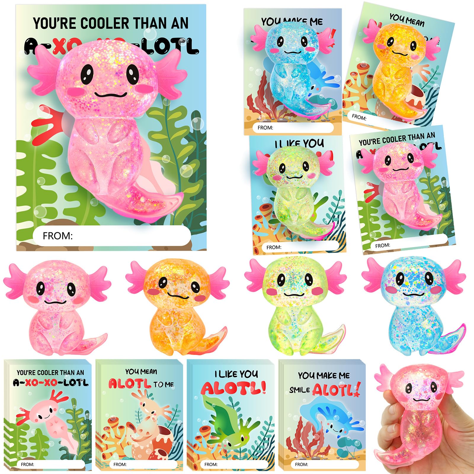 Amazon.com: HyDren 12 Pcs Axolotl Sensory Fidget Toy with Cards Axolotl ...