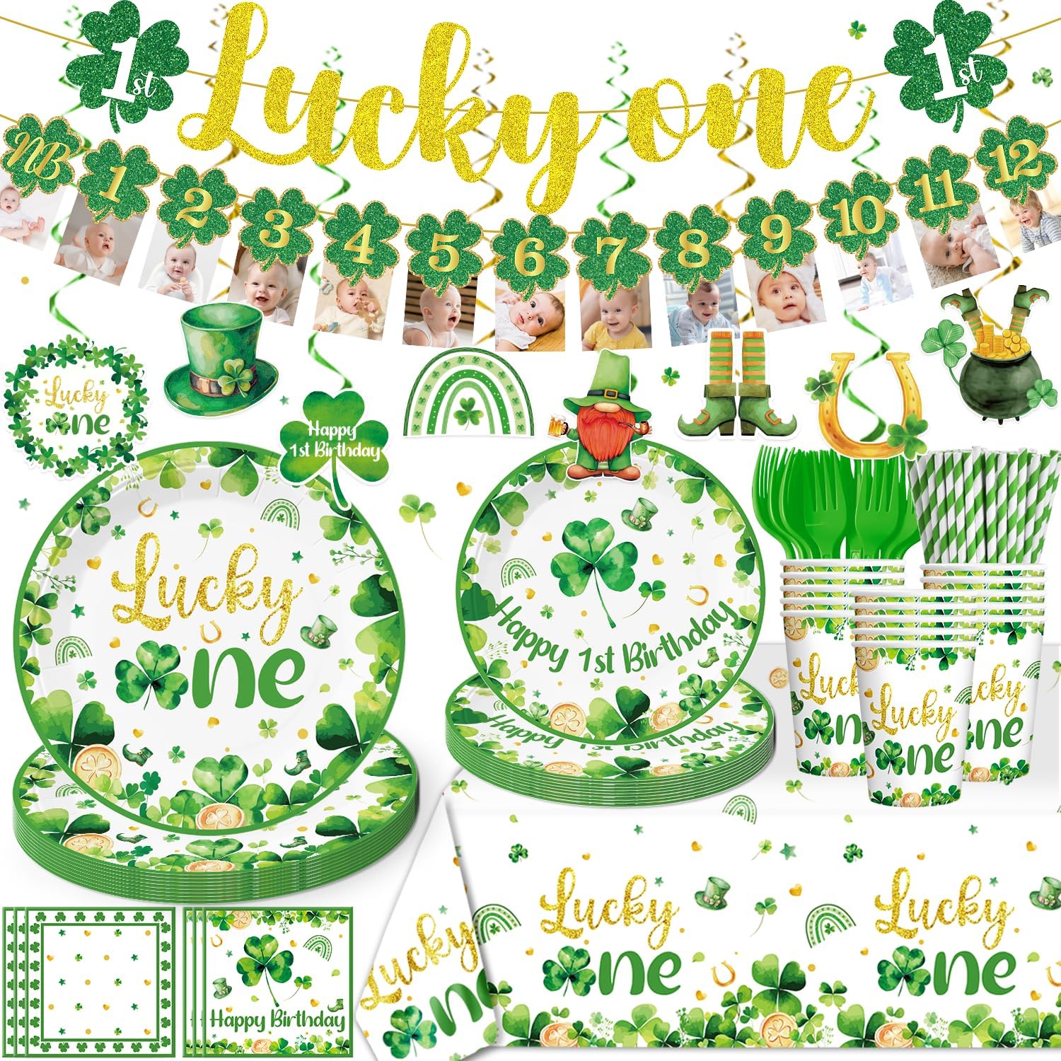 Amazon.com: Atonofun Lucky One Birthday Party Supplies, St. Patrick's ...