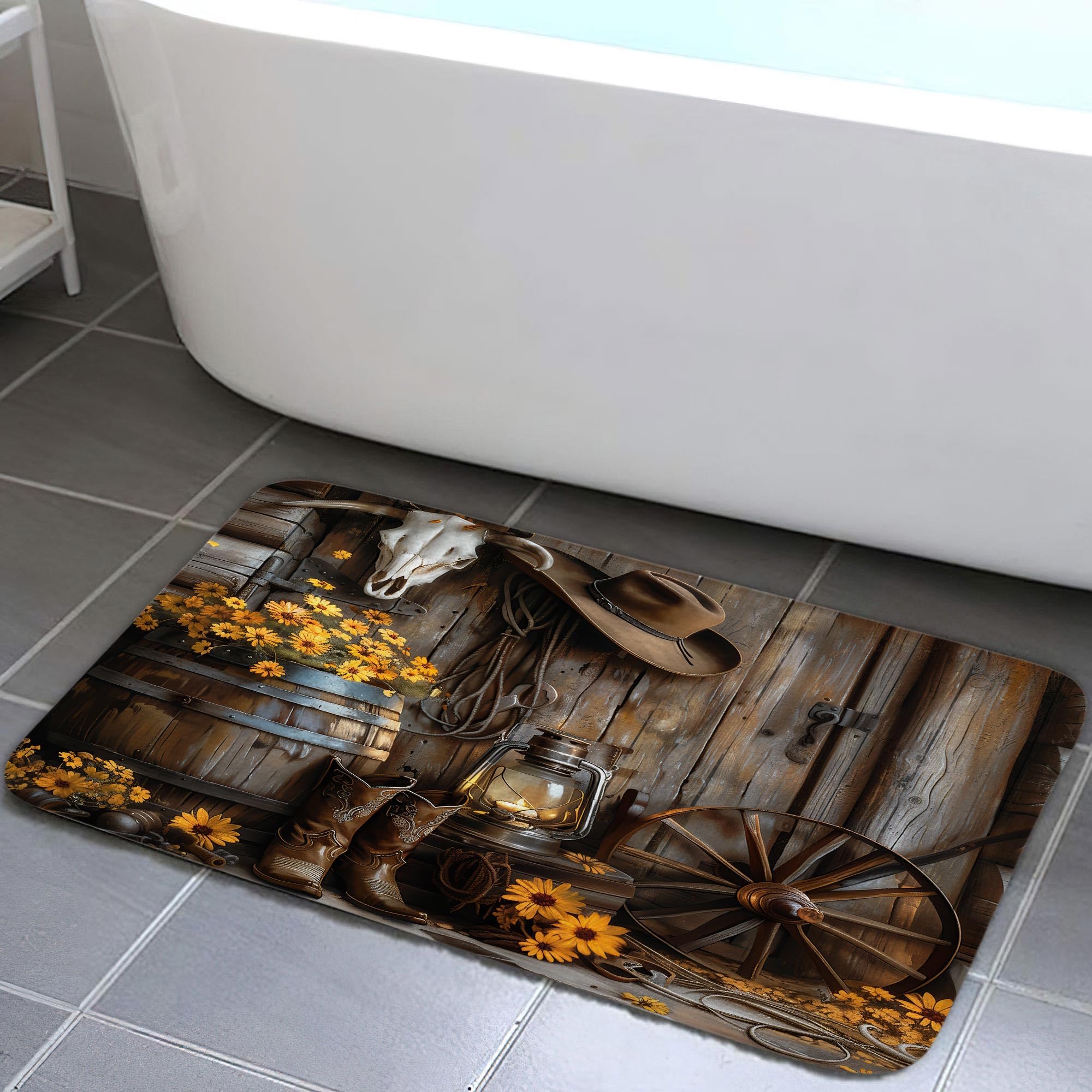 Amazon.com: Western Cowboy Bath Mat Farmhouse Barn Door Southwest ...