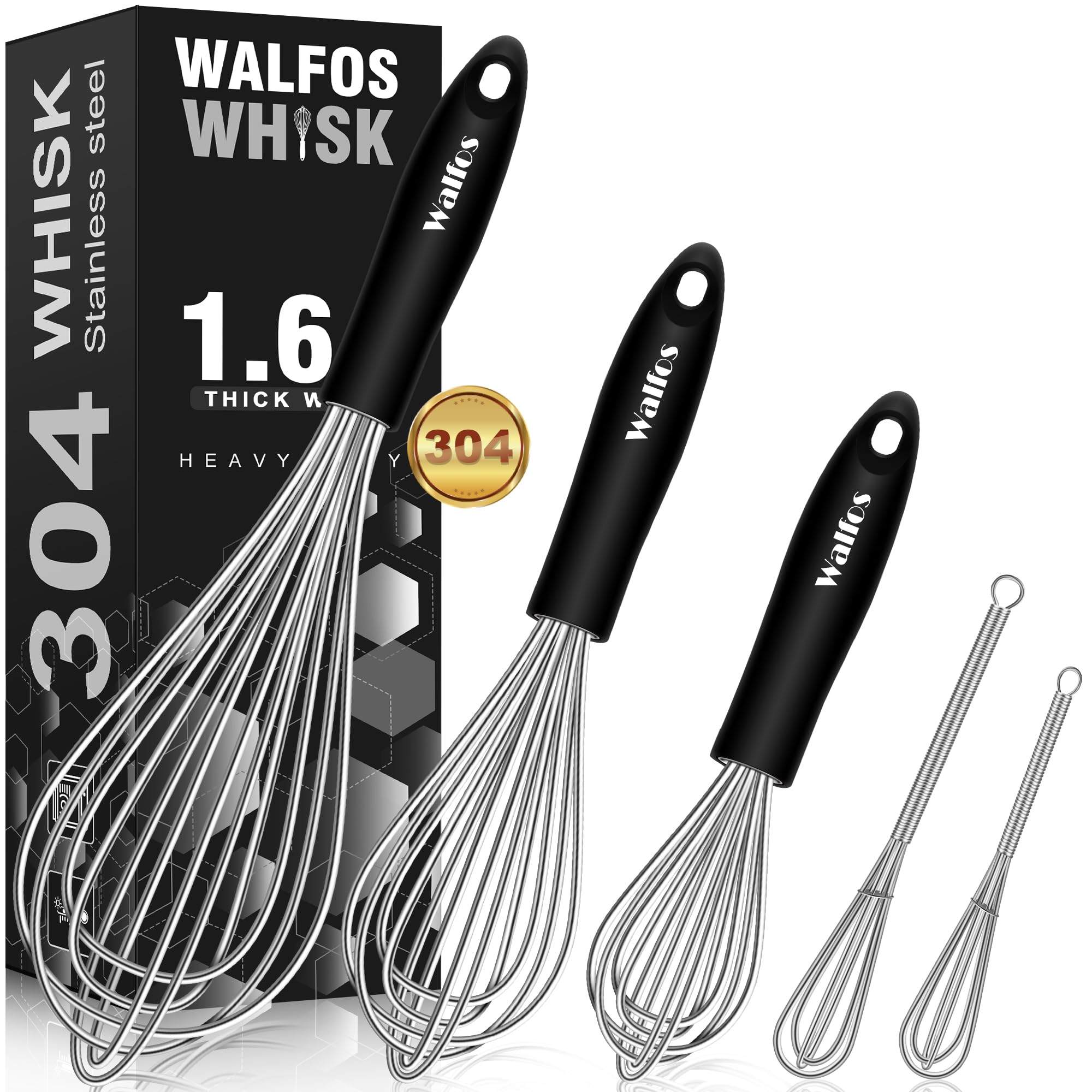 Amazon.com: Stainless Steel Whisk Set with 7"+5" Mini whisks, Walfos ...